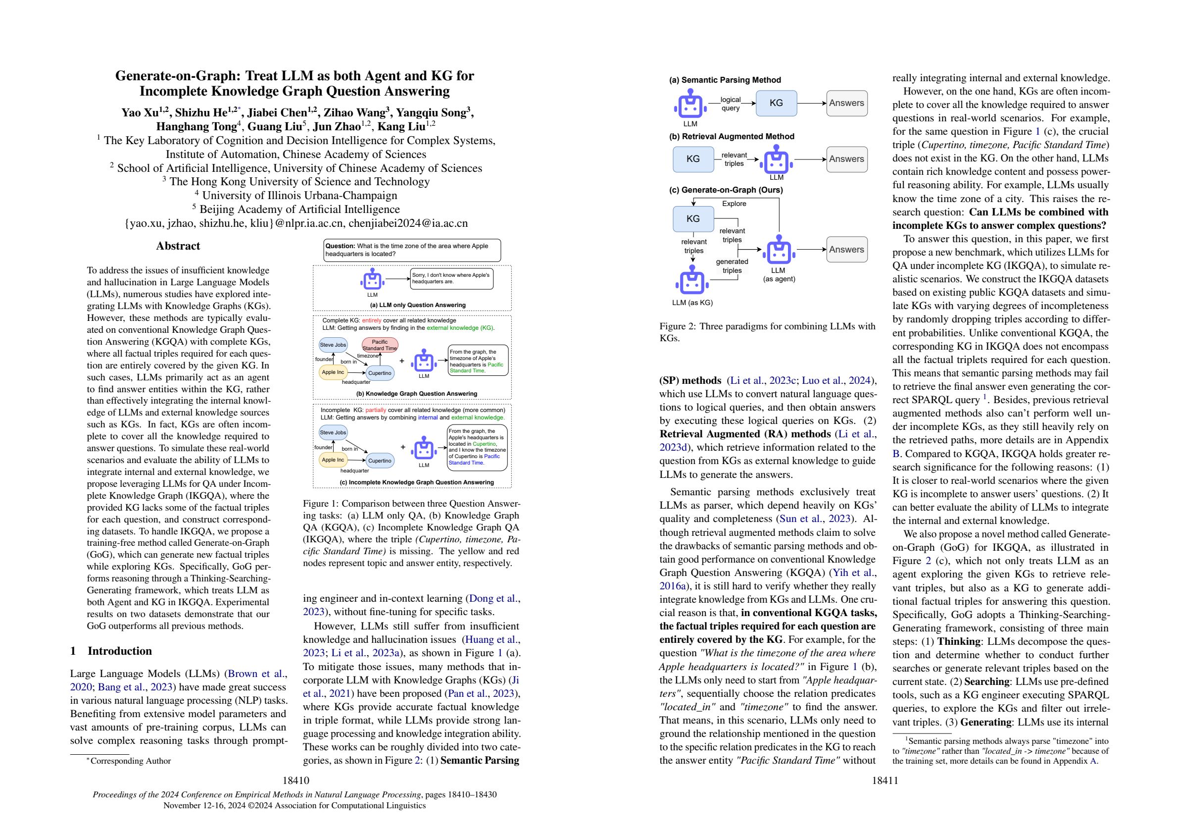 Generate-on-Graph: Treat LLM as both Agent and KG for Incomplete ...