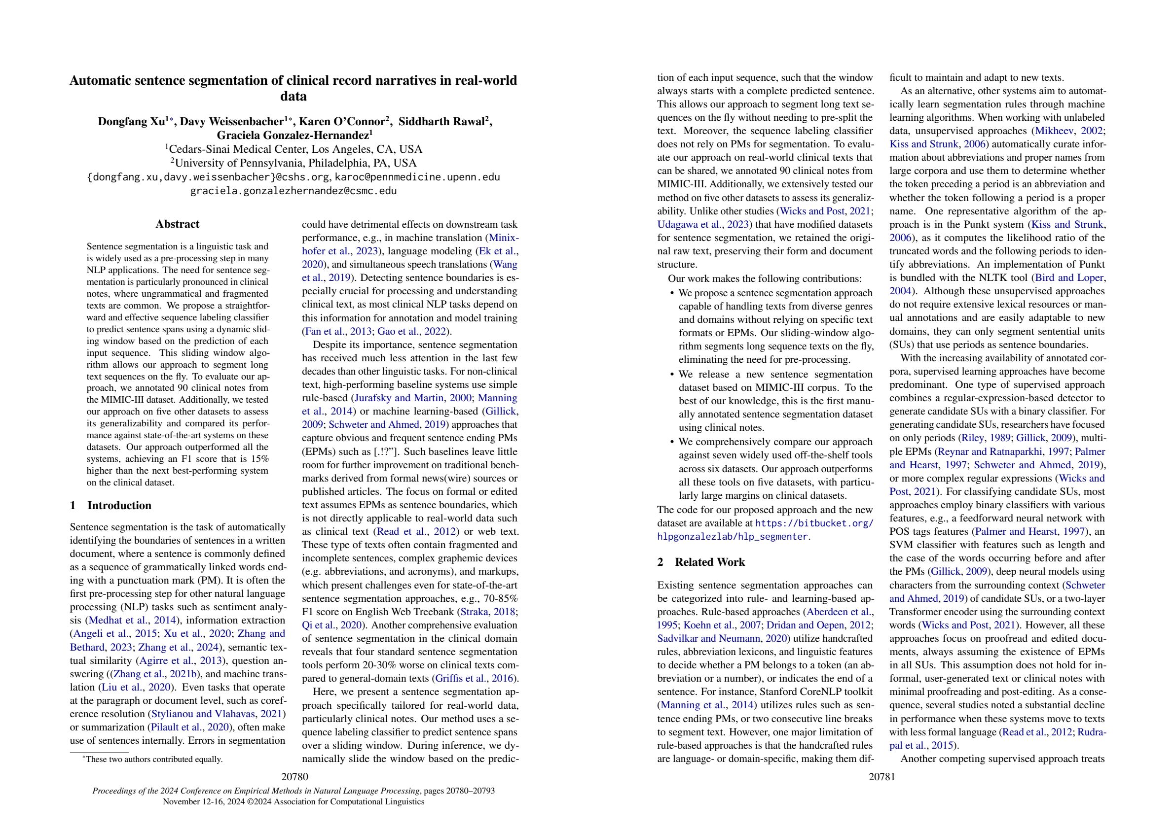 Automatic sentence segmentation of clinical record narratives in real ...