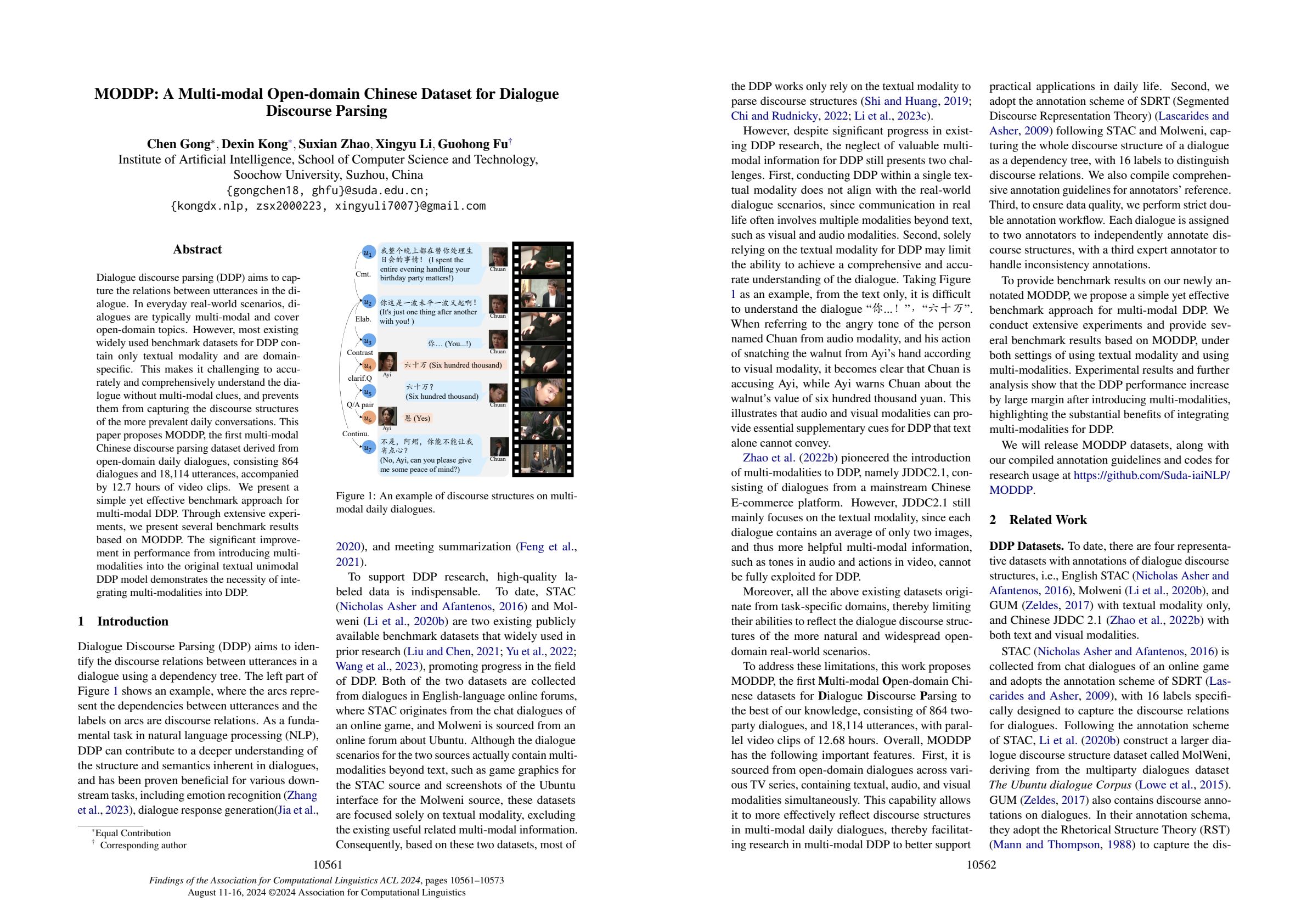 MODDP: A Multi-modal Open-domain Chinese Dataset for Dialogue Discourse Parsing
