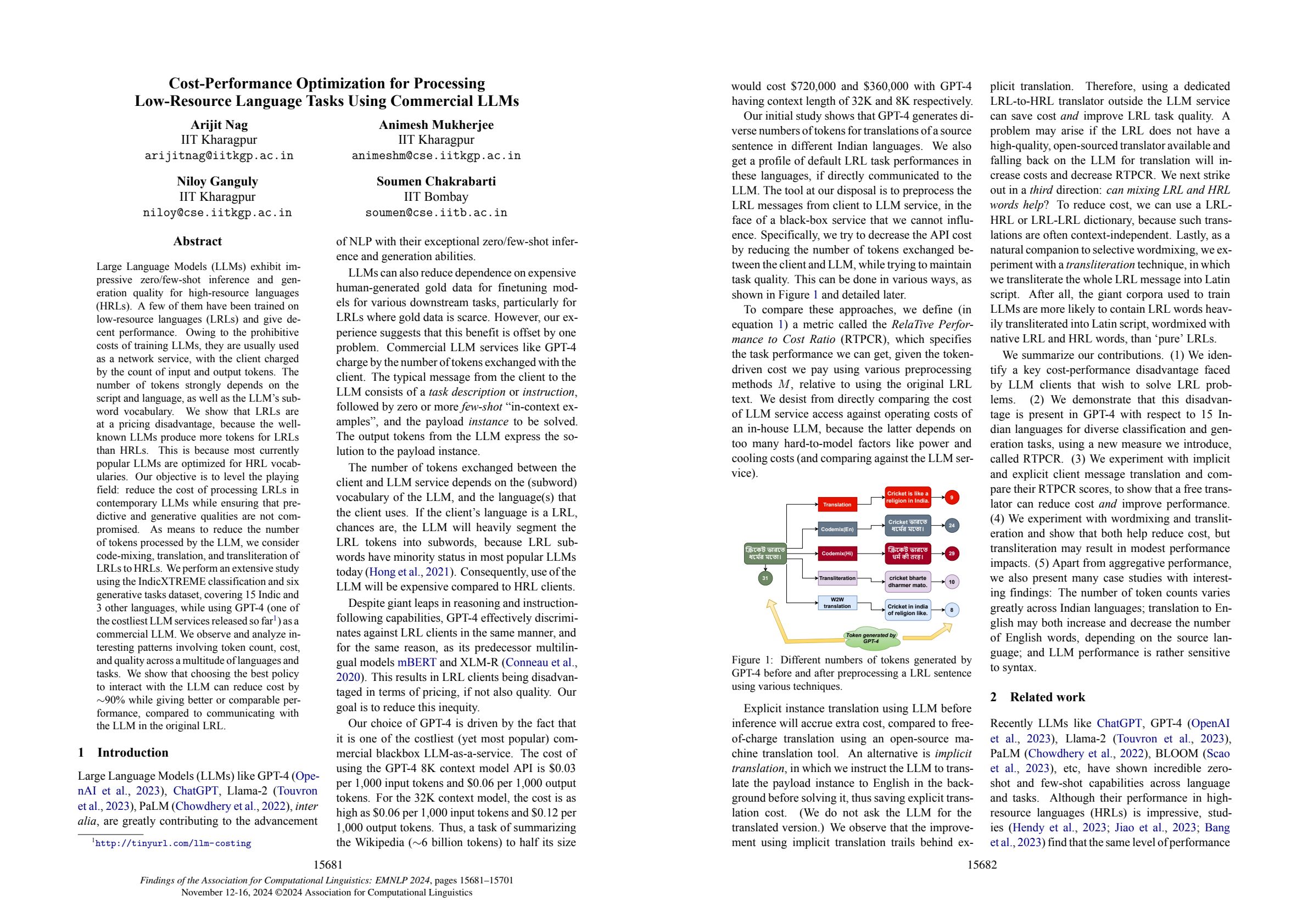 Cost-Performance Optimization for Processing Low-Resource Language Tasks Using Commercial LLMs