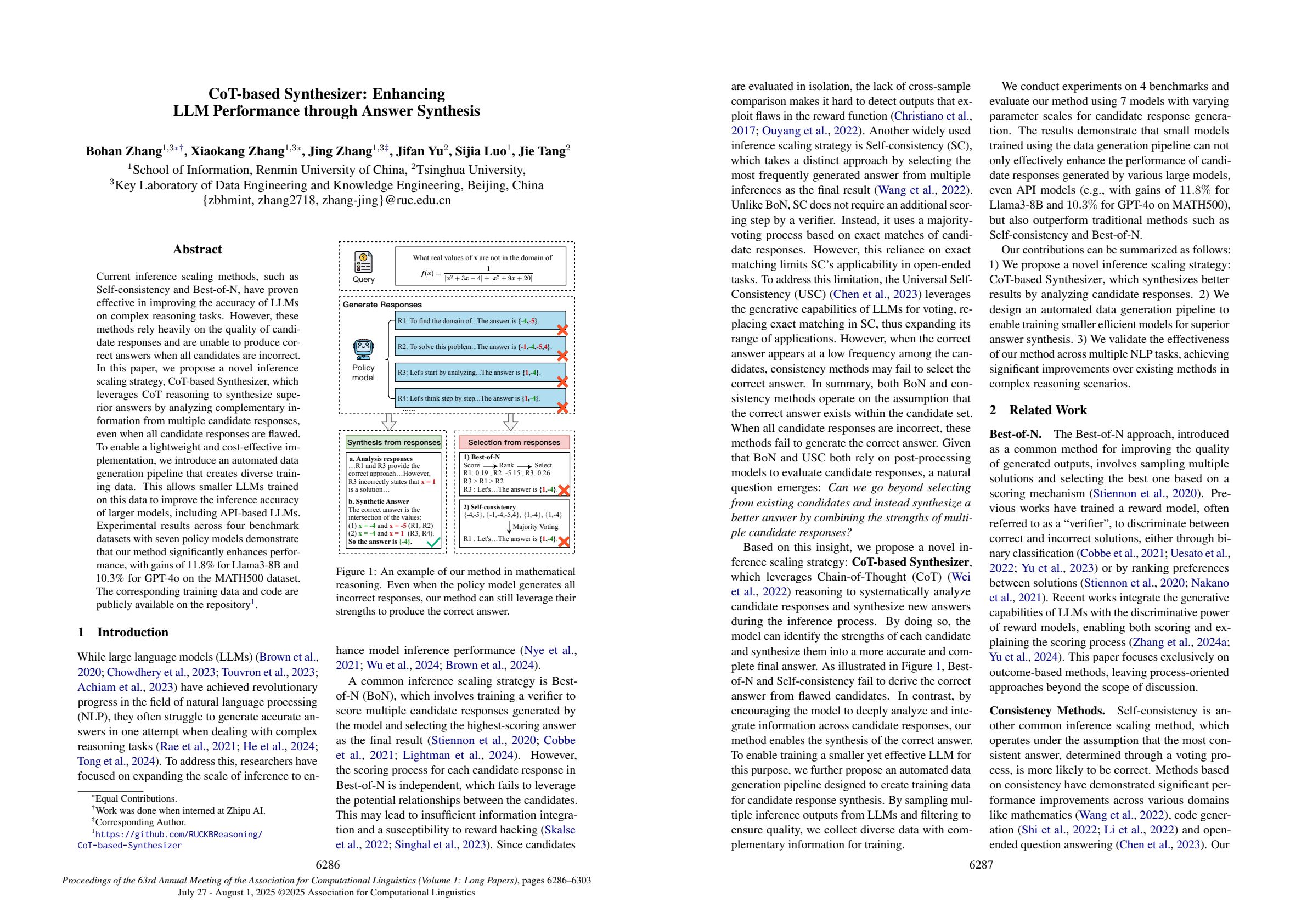 CoT-based Synthesizer: Enhancing LLM Performance through Answer Synthesis