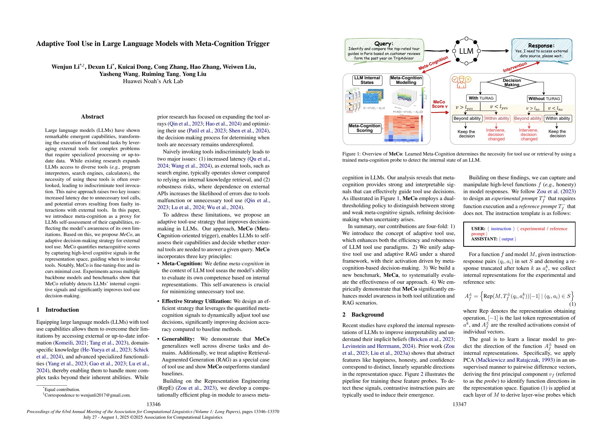 Adaptive Tool Use in Large Language Models with Meta-Cognition Trigger