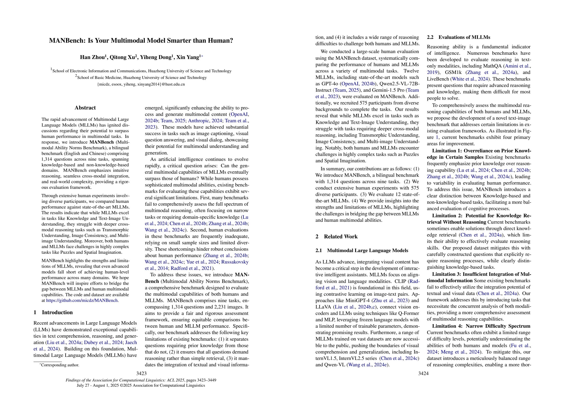 MANBench: Is Your Multimodal Model Smarter than Human?
