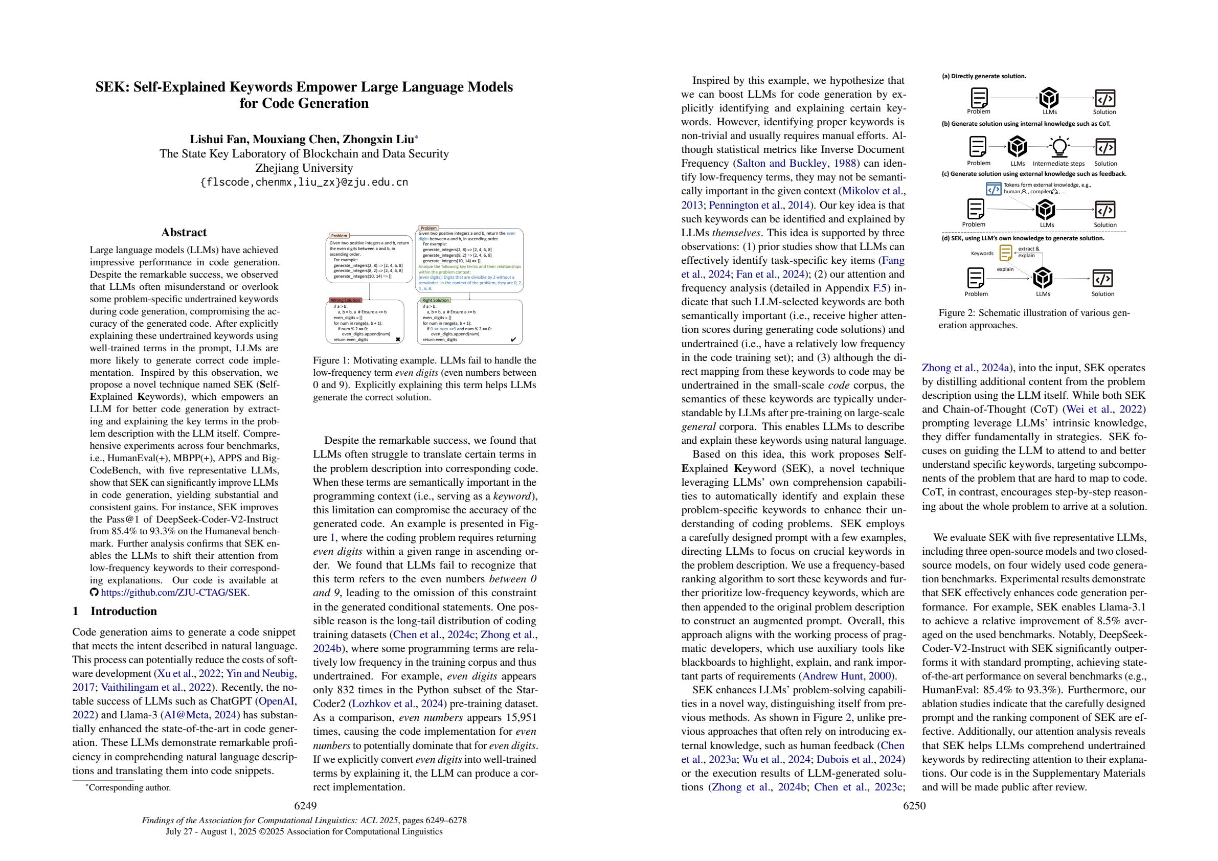 SEK: Self-Explained Keywords Empower Large Language Models for Code Generation
