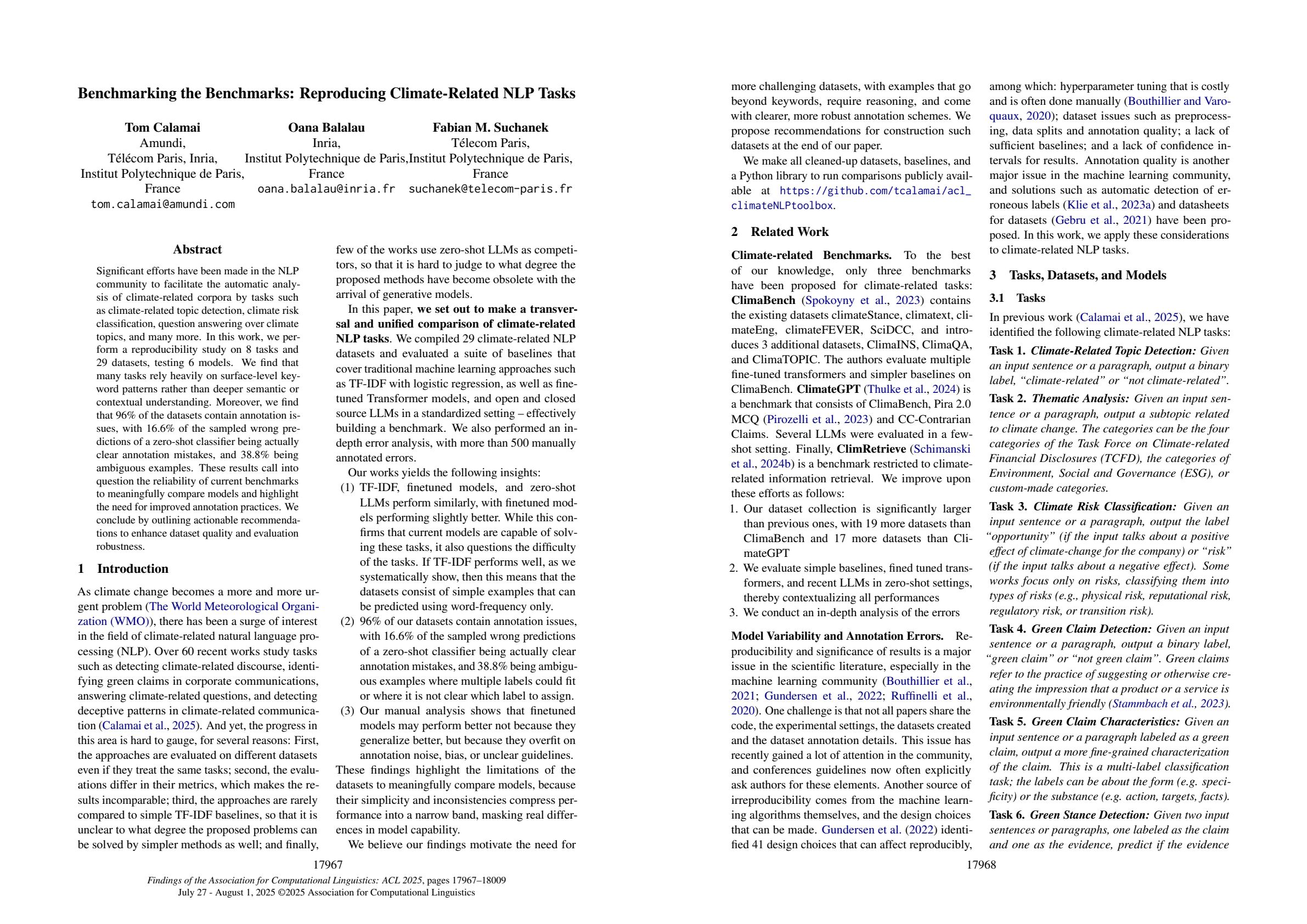 Benchmarking the Benchmarks: Reproducing Climate-Related NLP Tasks