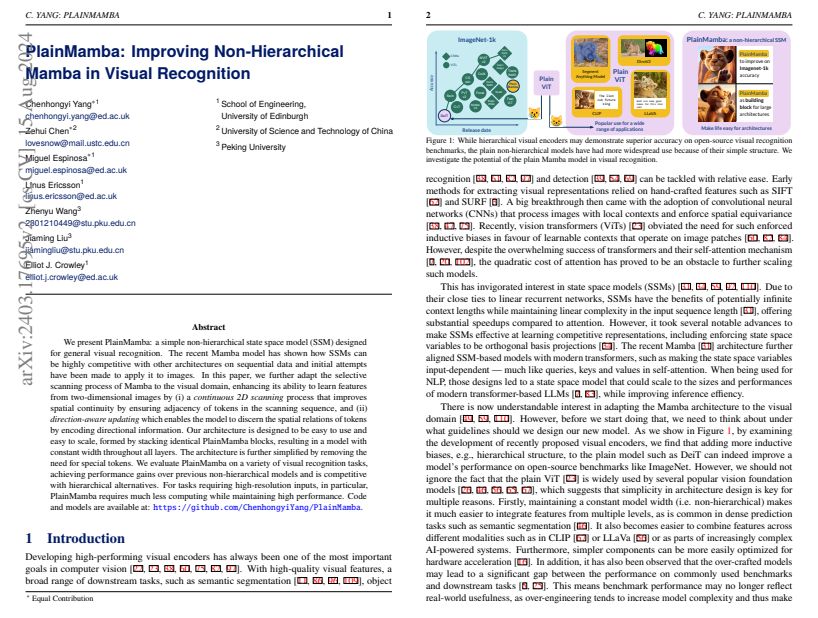 PlainMamba: Improving Non-Hierarchical Mamba in Visual Recognition