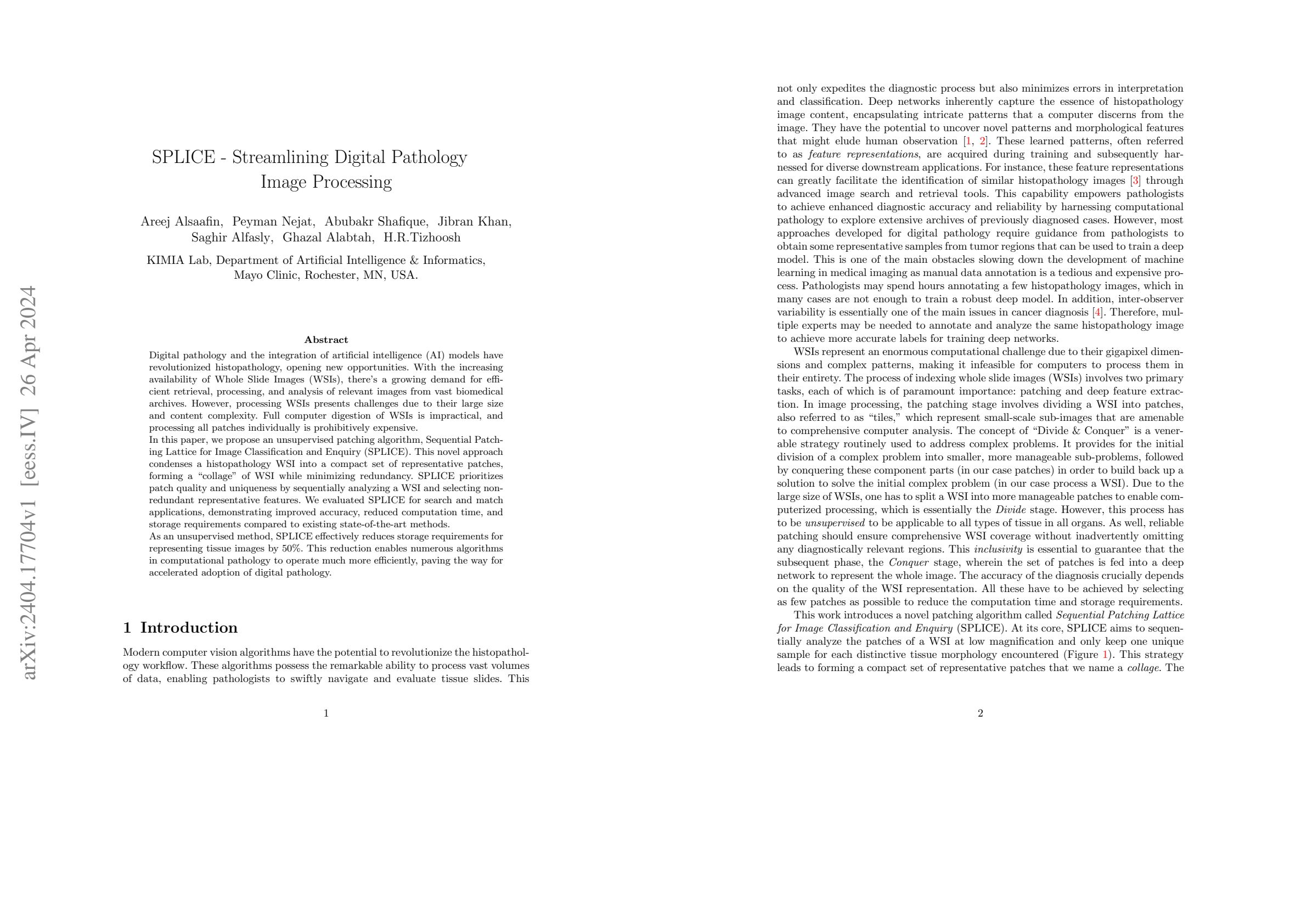 SPLICE -- Streamlining Digital Pathology Image Processing