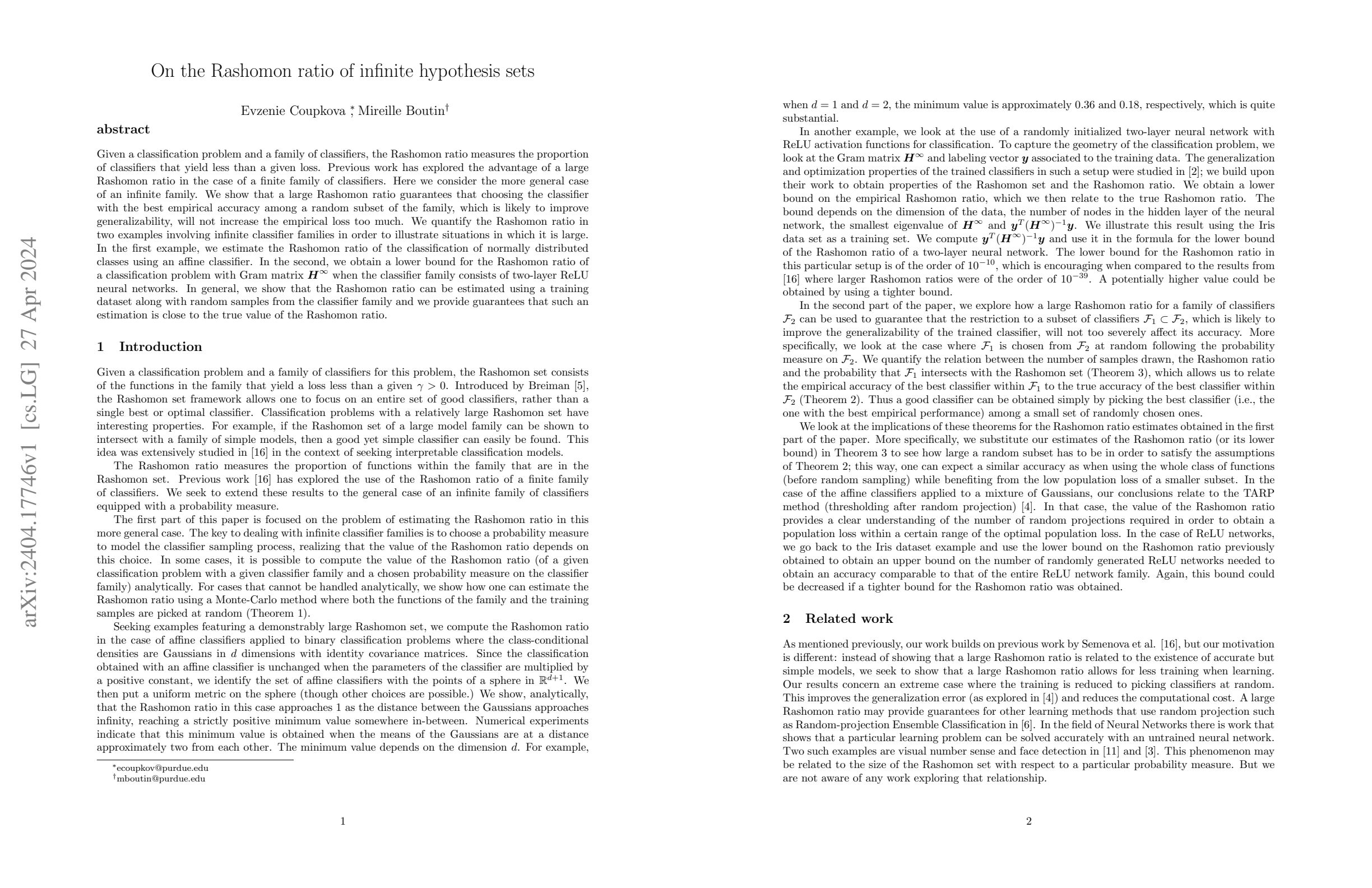 On the Rashomon ratio of infinite hypothesis sets