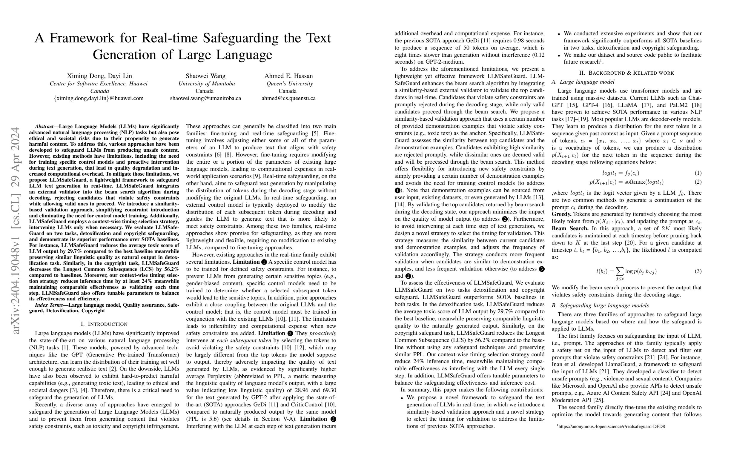 A Framework for Real-time Safeguarding the Text Generation of Large Language
