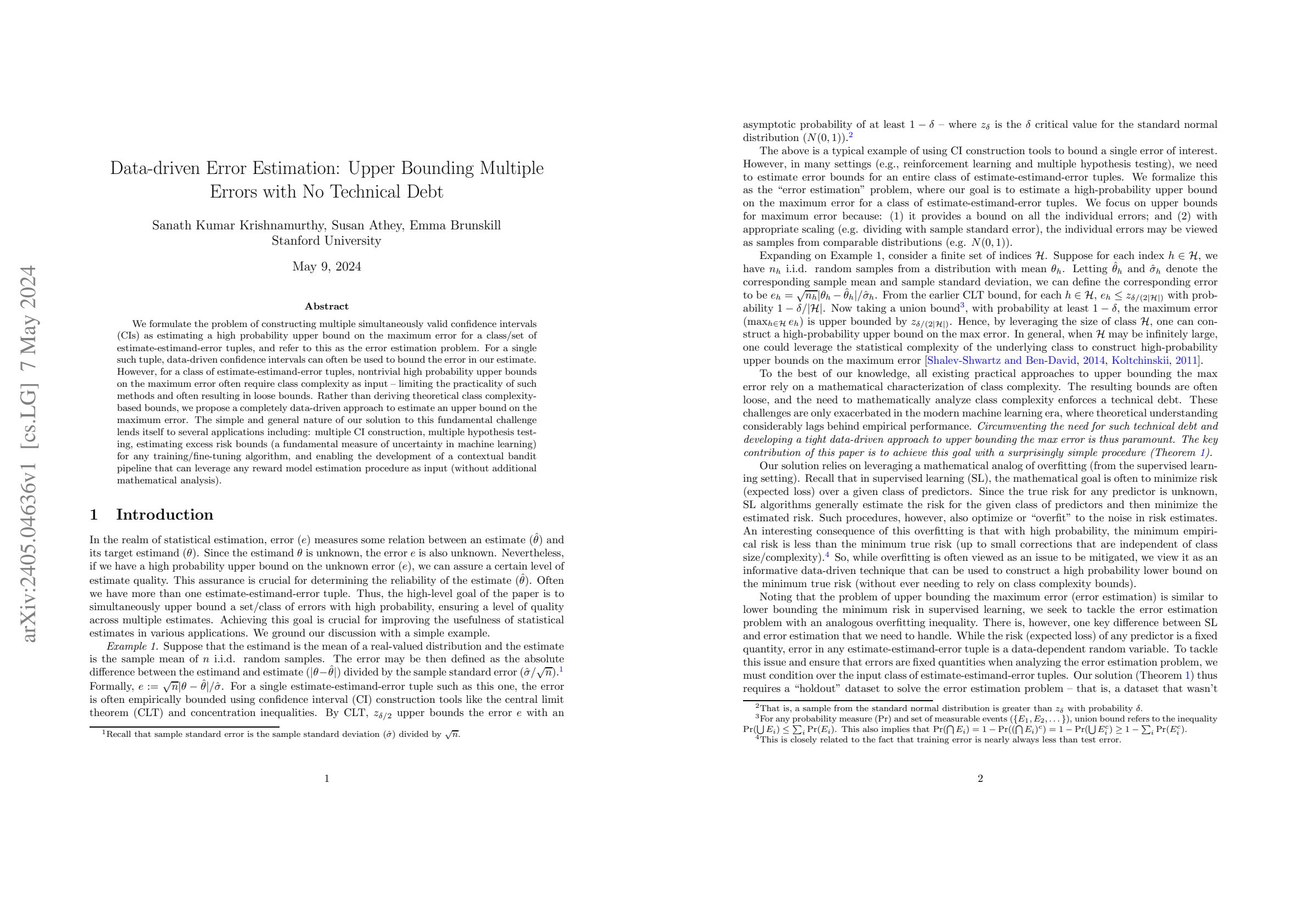 Data-driven Error Estimation: Upper Bounding Multiple Errors with No Technical Debt