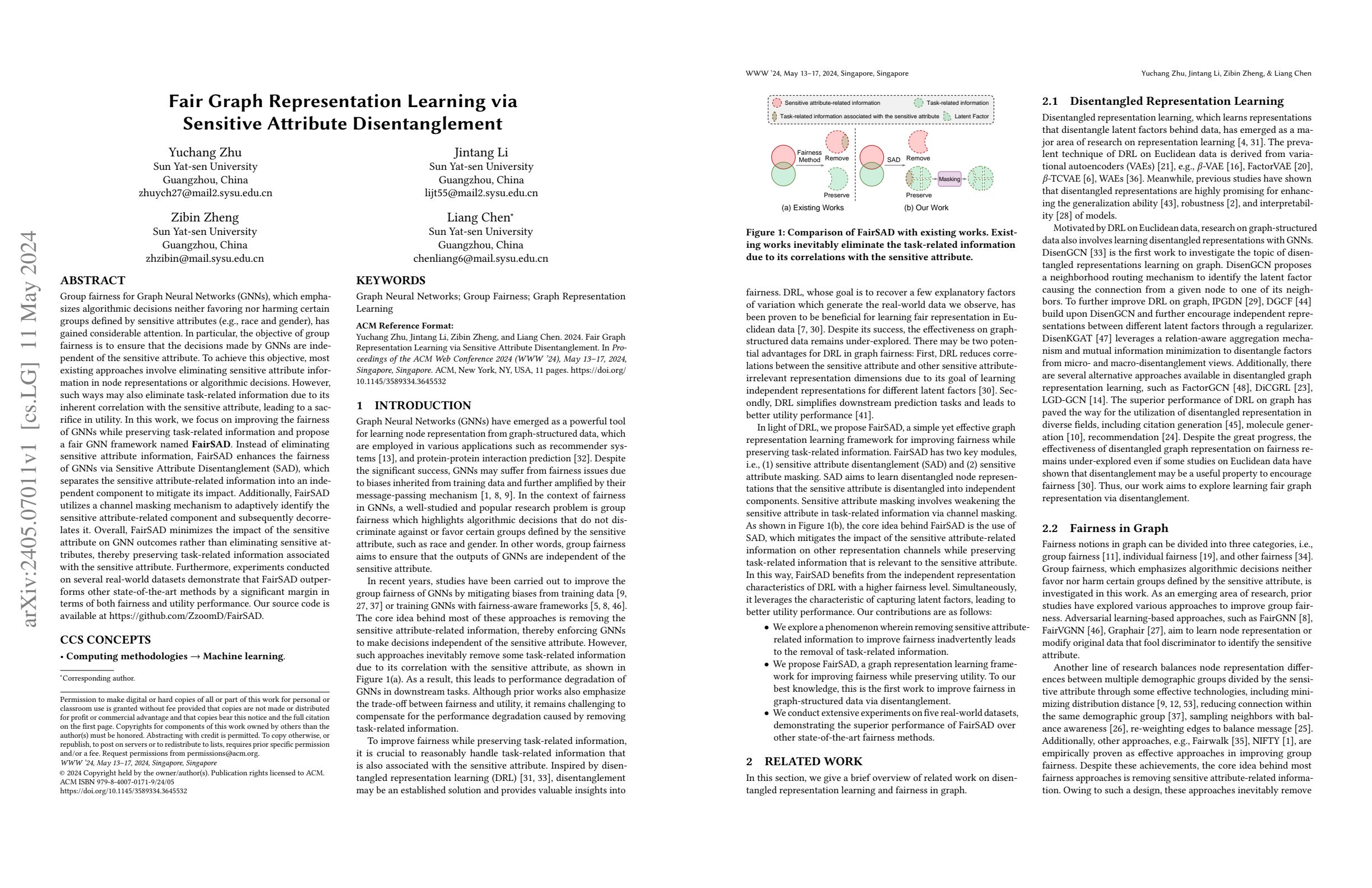 Fair Graph Representation Learning via Sensitive Attribute Disentanglement