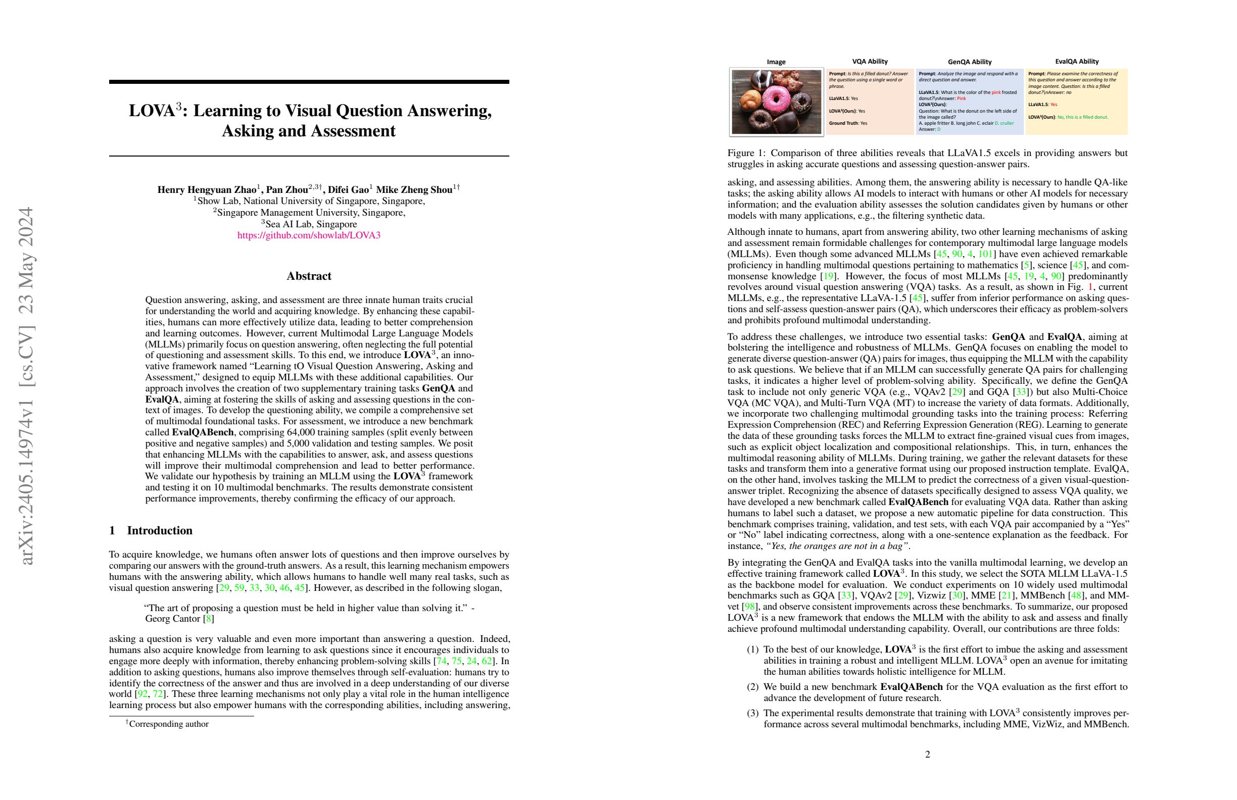LOVA3: Learning to Visual Question Answering, Asking and Assessment