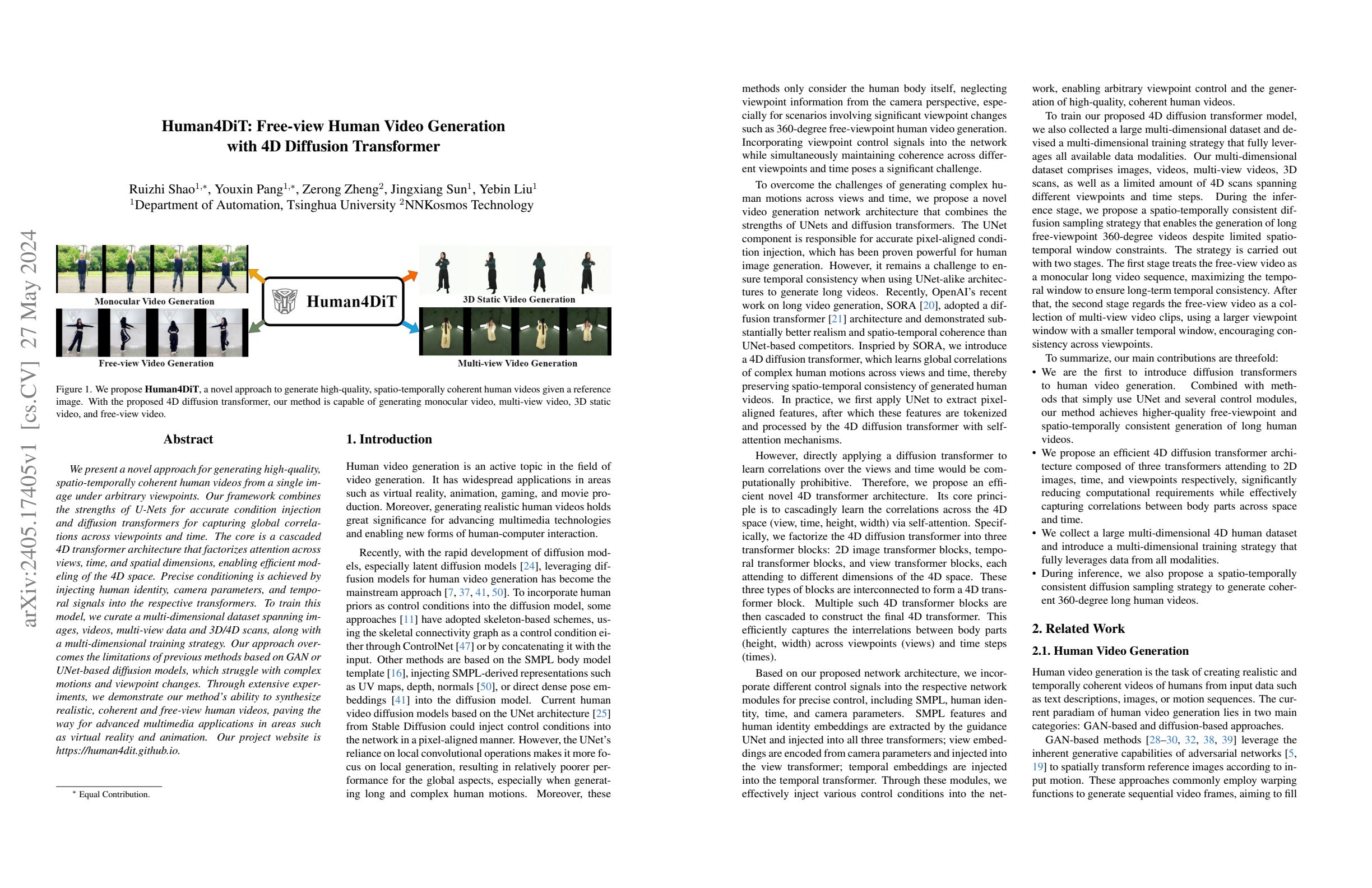 Human4DiT: Free-view Human Video Generation with 4D Diffusion Transformer