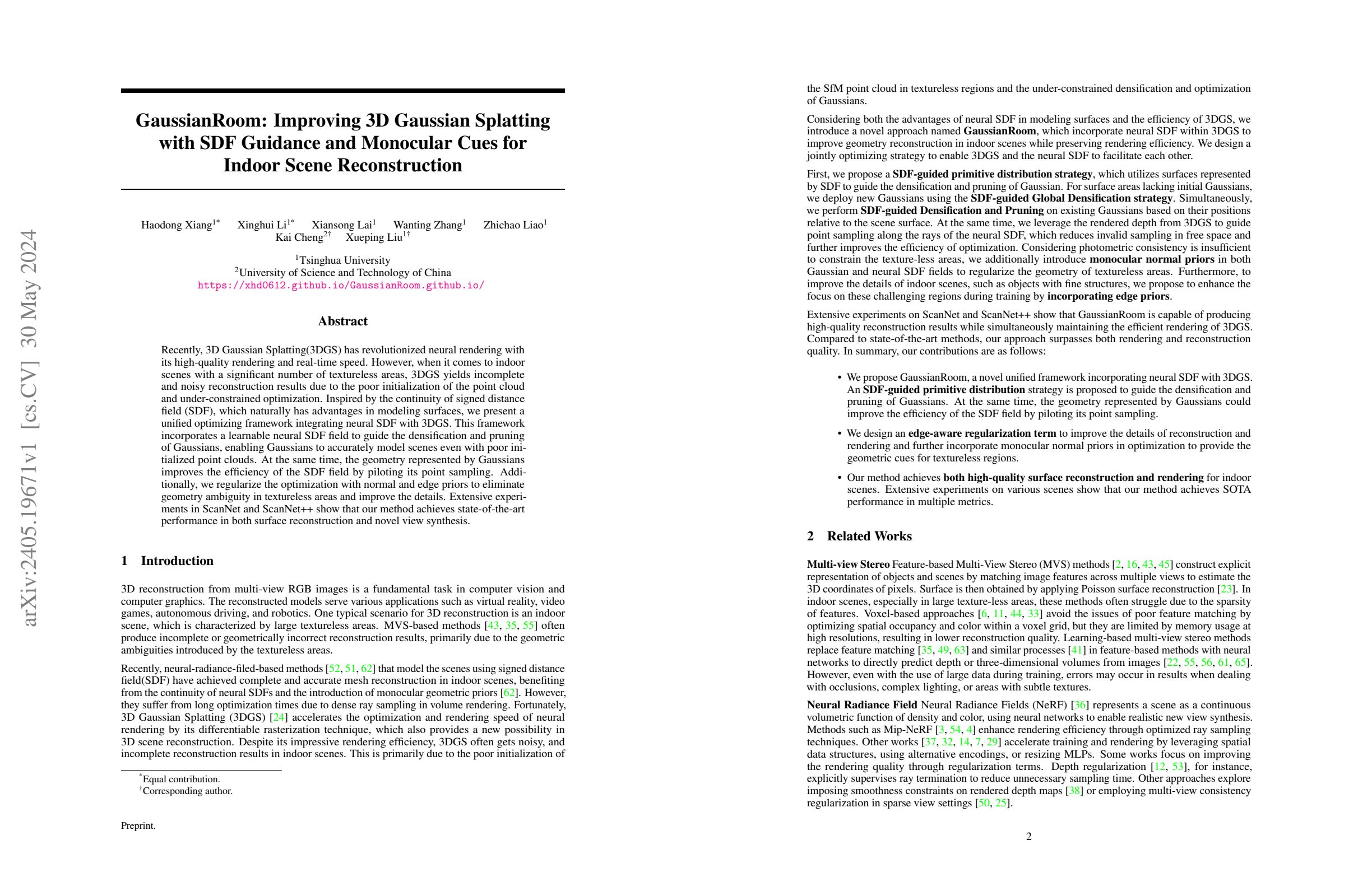 GaussianRoom: Improving 3D Gaussian Splatting with SDF Guidance and Monocular Cues for Indoor ...