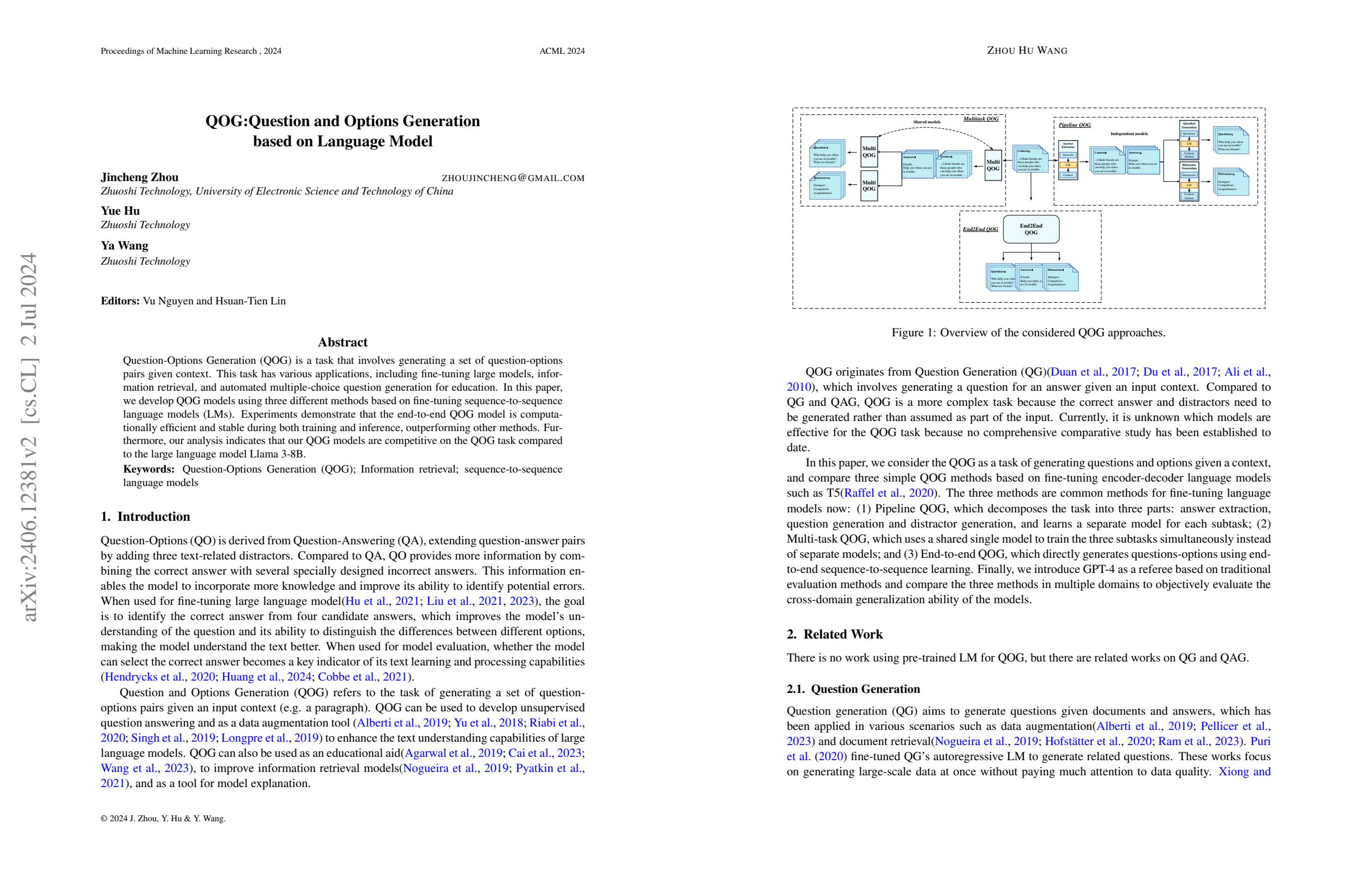 QOG:Question and Options Generation based on Language Model