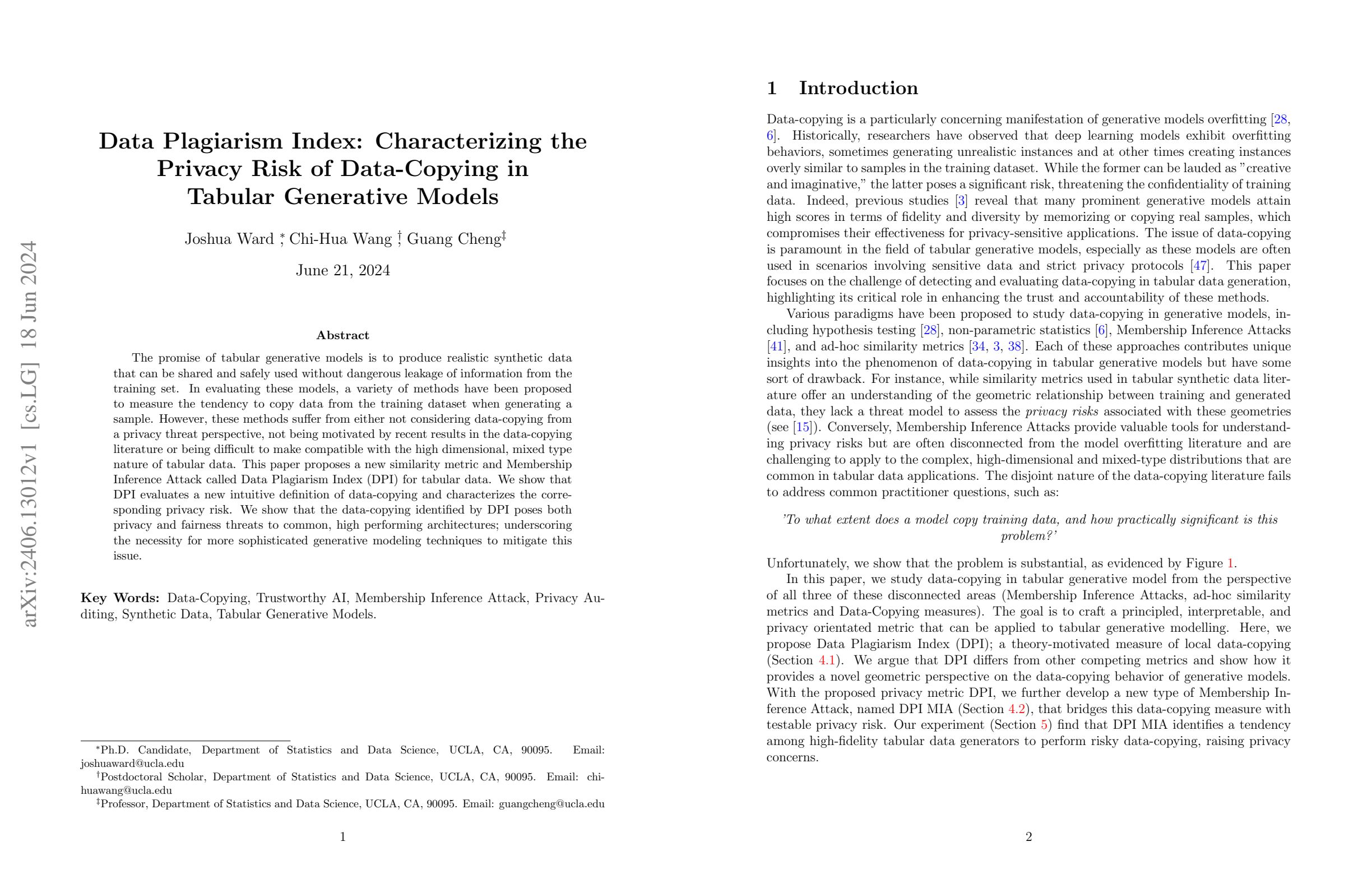 Data Plagiarism Index: Characterizing the Privacy Risk of Data-Copying ...