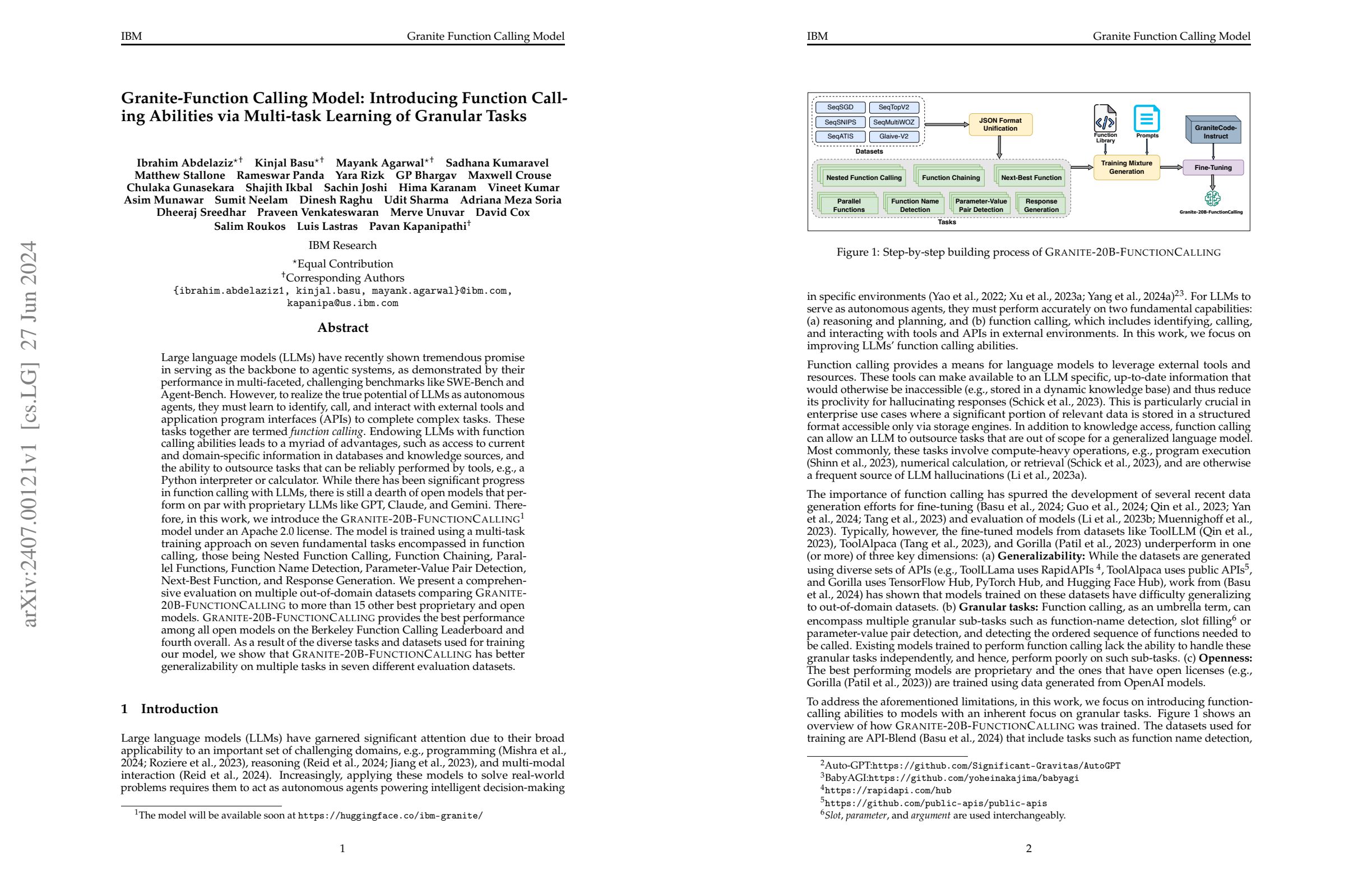 Granite-Function Calling Model: Introducing Function Calling Abilities via Multi-task Learning ...