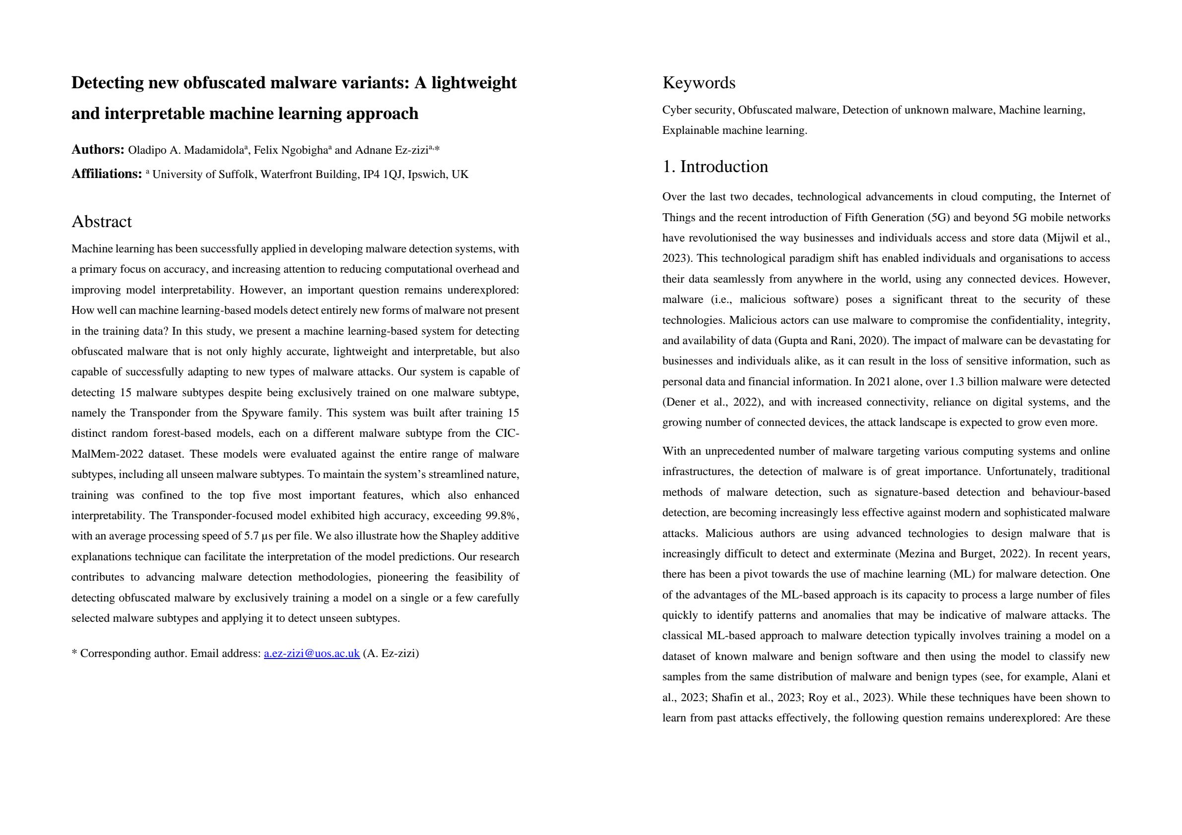 Detecting new obfuscated malware variants: A lightweight and ...