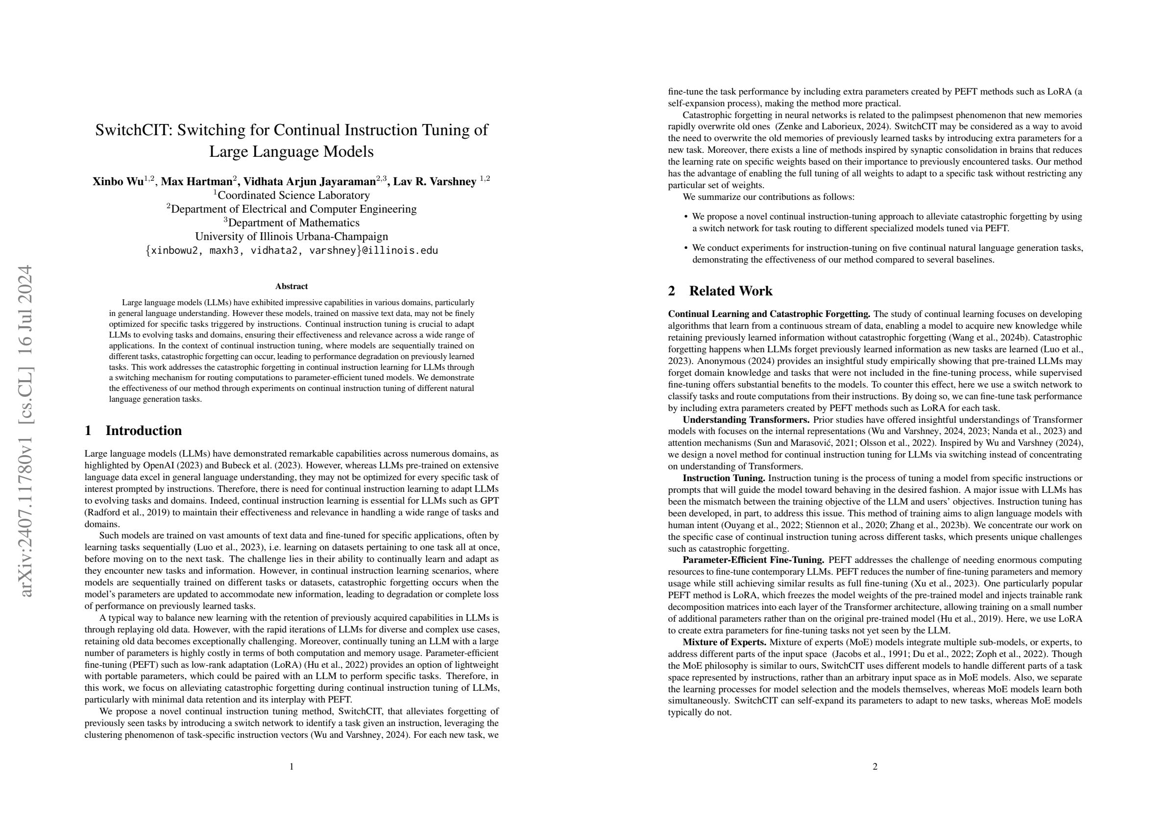 SwitchCIT: Switching for Continual Instruction Tuning of Large Language Models