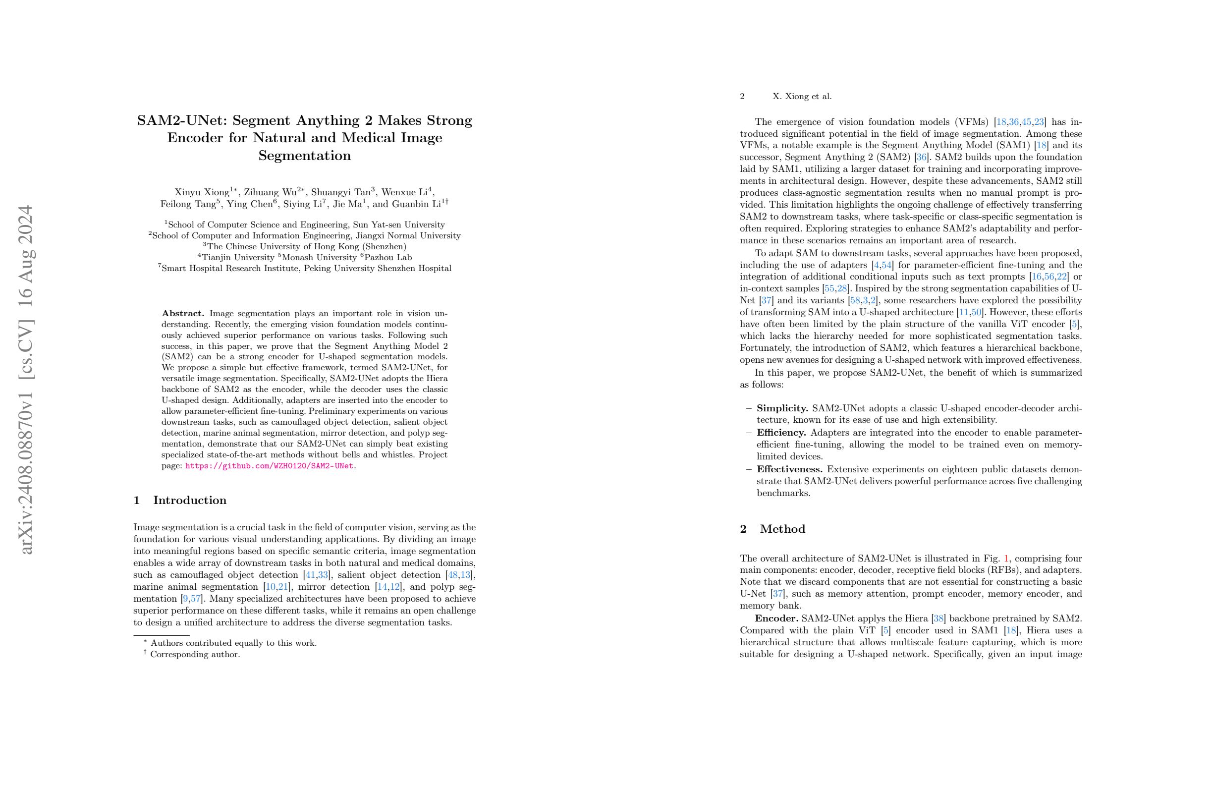 SAM2-UNet: Segment Anything 2 Makes Strong Encoder for Natural and Medical Image Segmentation