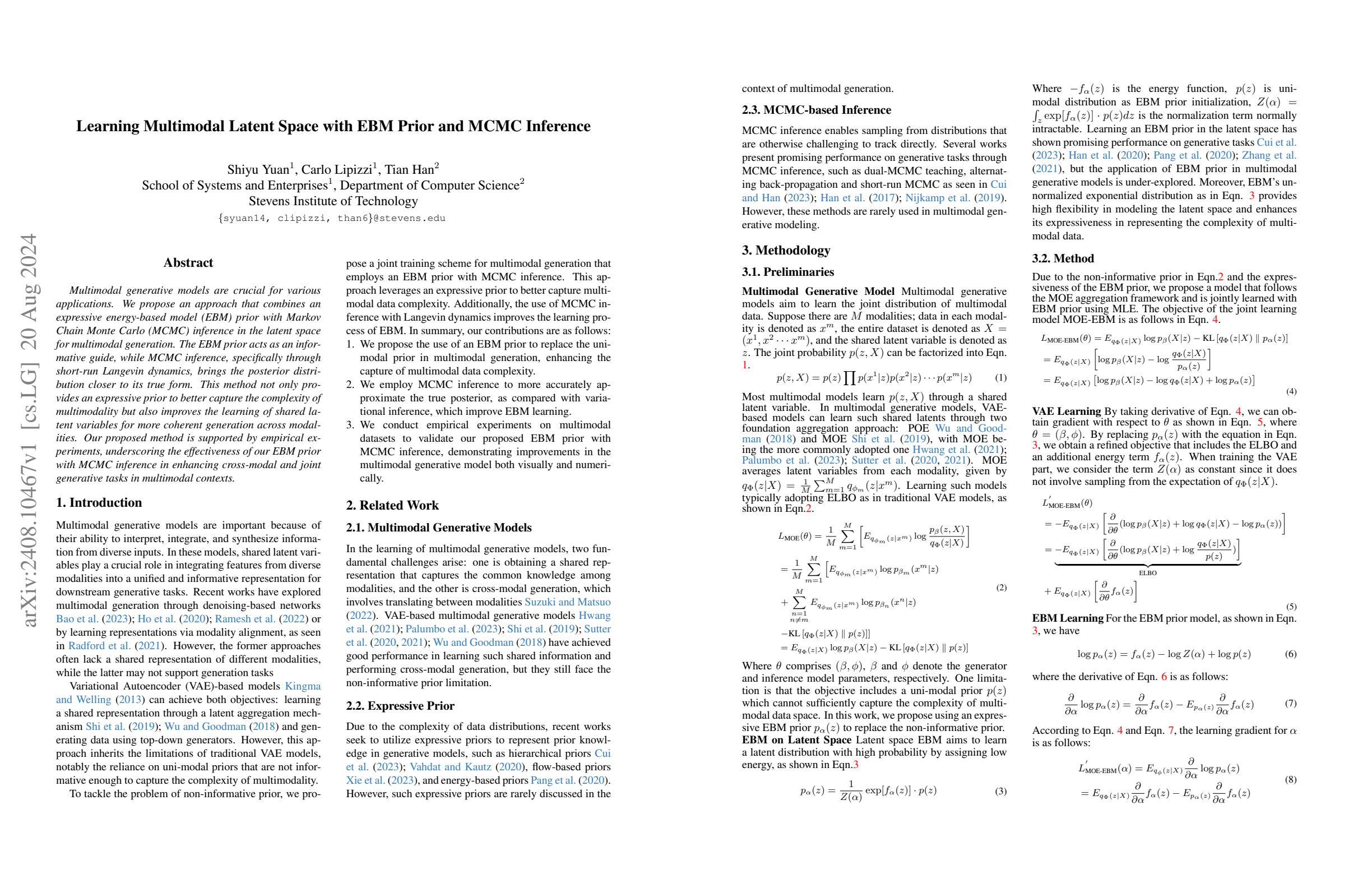 Learning Multimodal Latent Space with EBM Prior and MCMC Inference