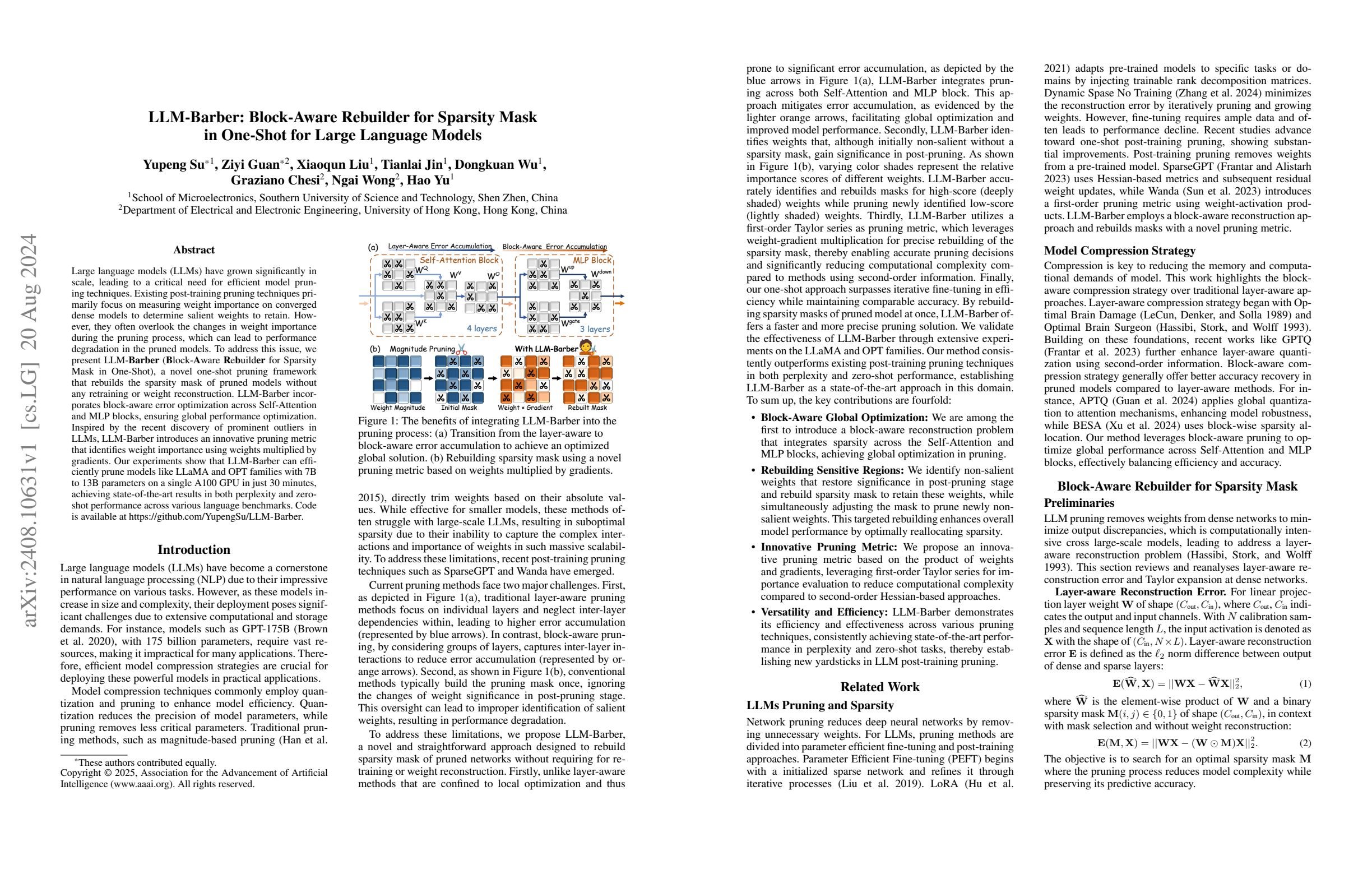 LLM-Barber: Block-Aware Rebuilder for Sparsity Mask in One-Shot for ...