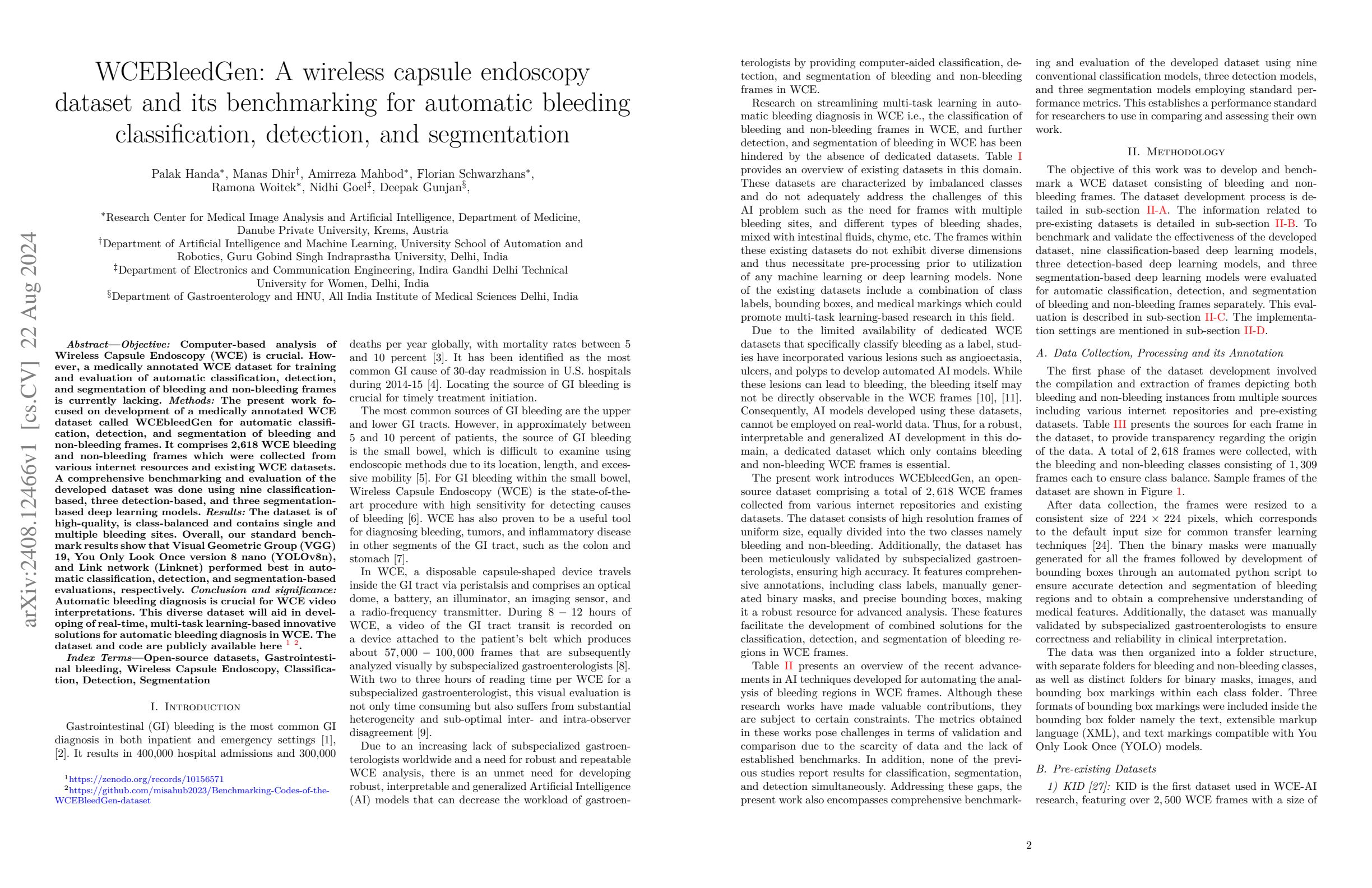 WCEbleedGen: A wireless capsule endoscopy dataset and its benchmarking for automatic bleeding ...