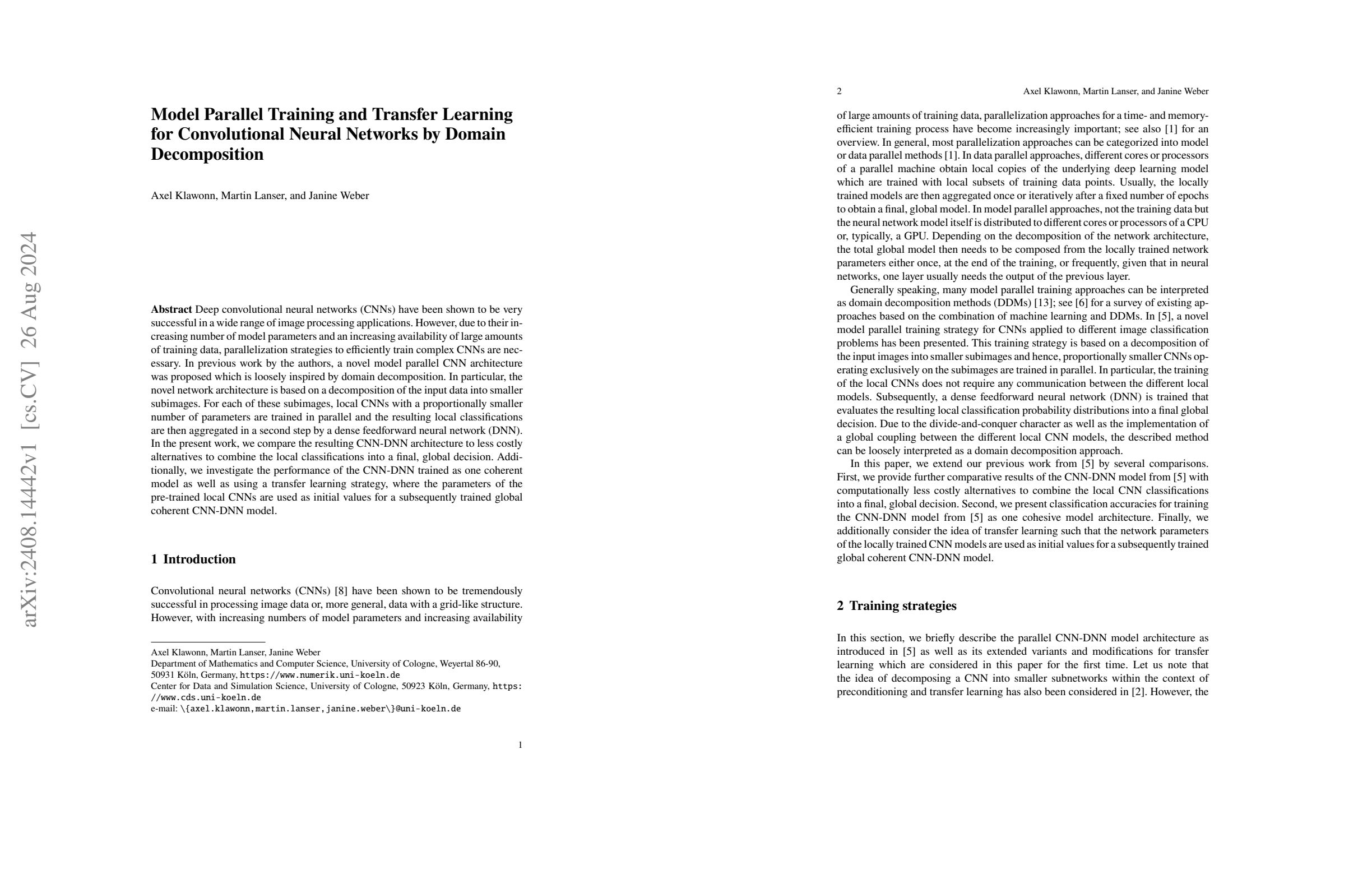 Model Parallel Training and Transfer Learning for Convolutional Neural Networks by Domain ...