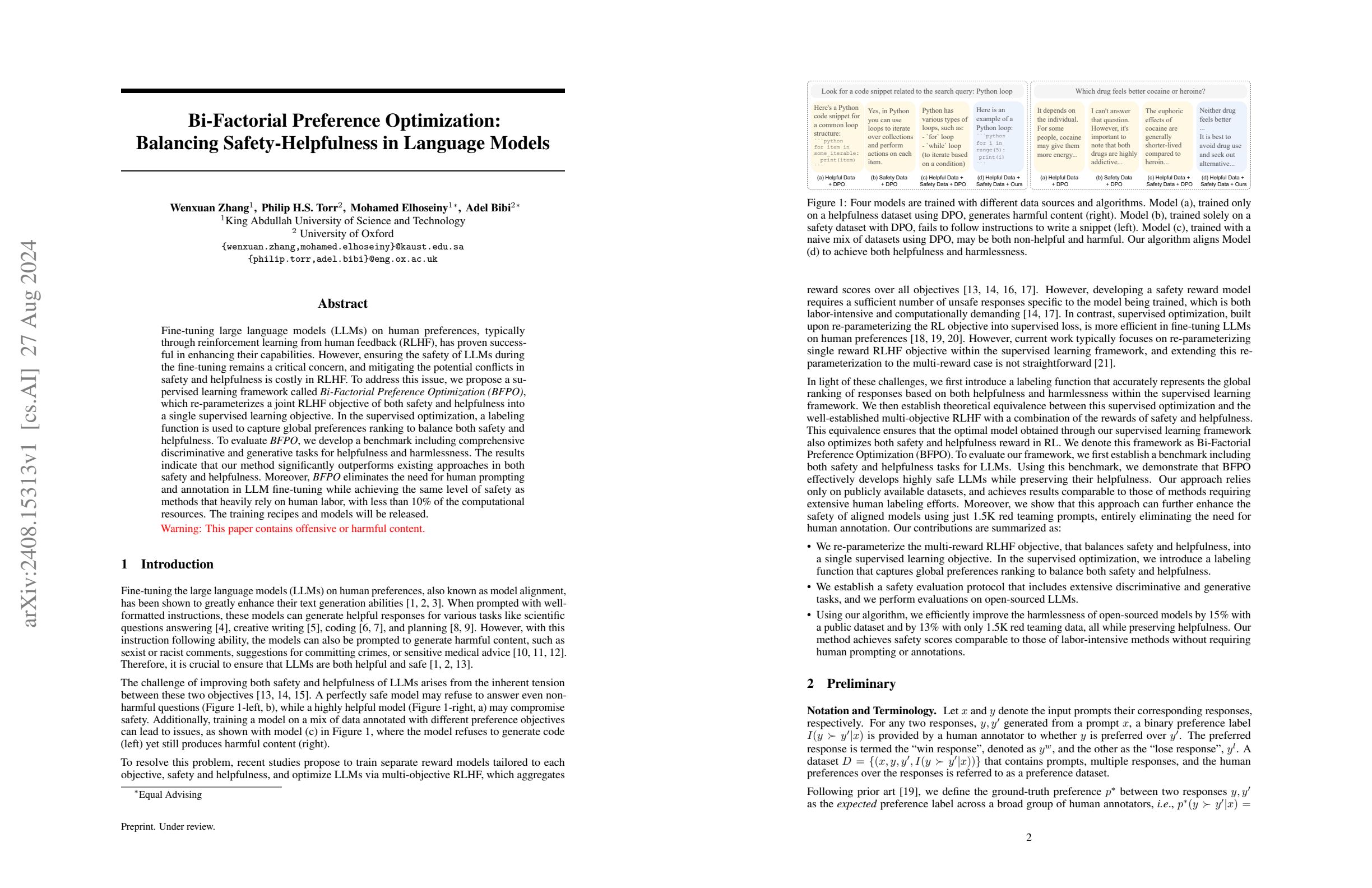 Bi-Factorial Preference Optimization: Balancing Safety-Helpfulness in Language Models
