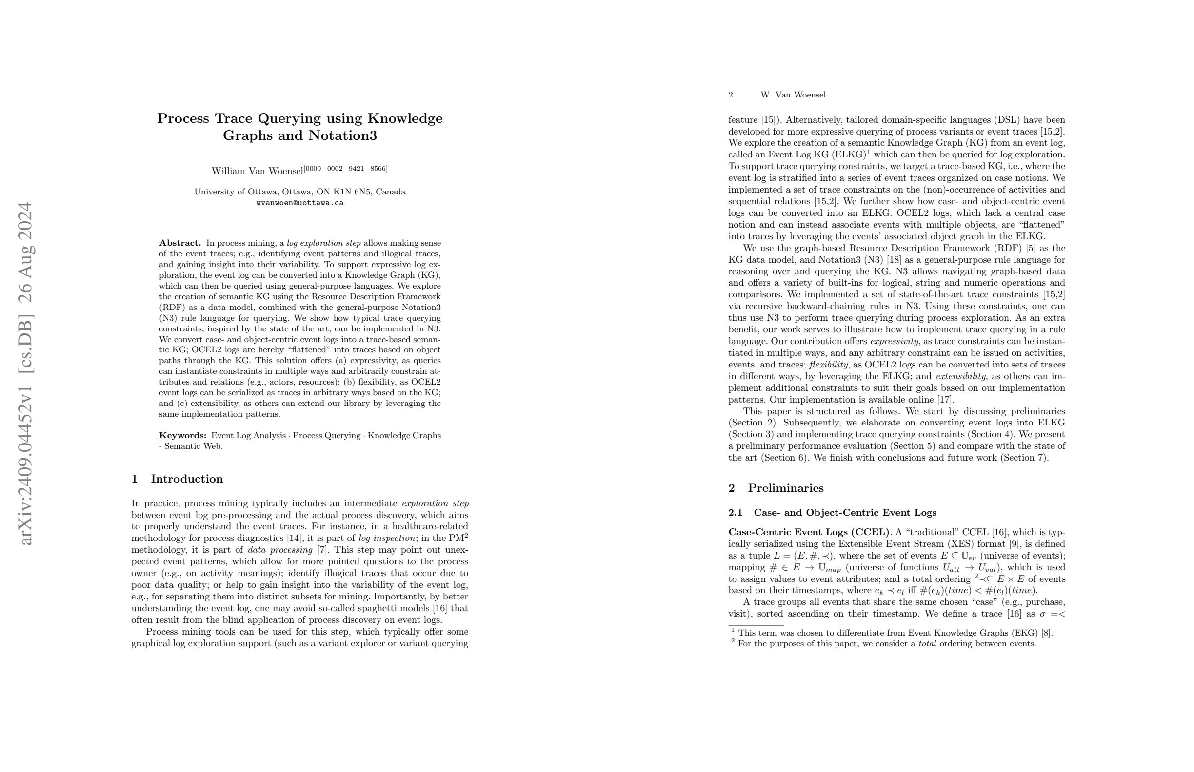 Process Trace Querying using Knowledge Graphs and Notation3