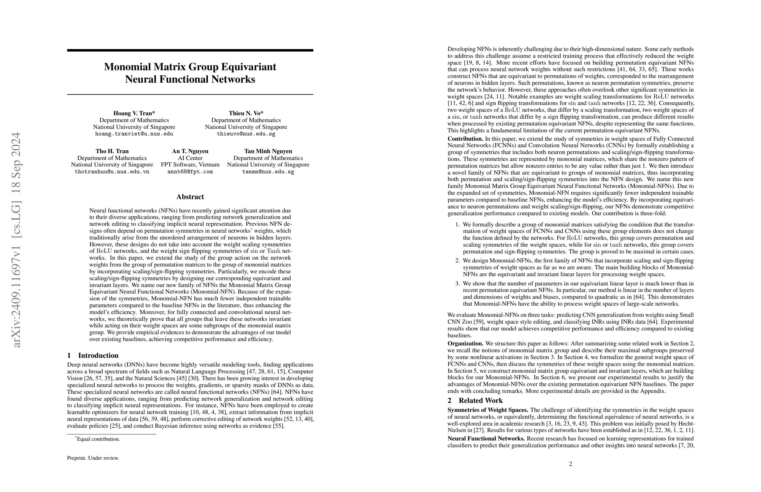 Monomial Matrix Group Equivariant Neural Functional Networks