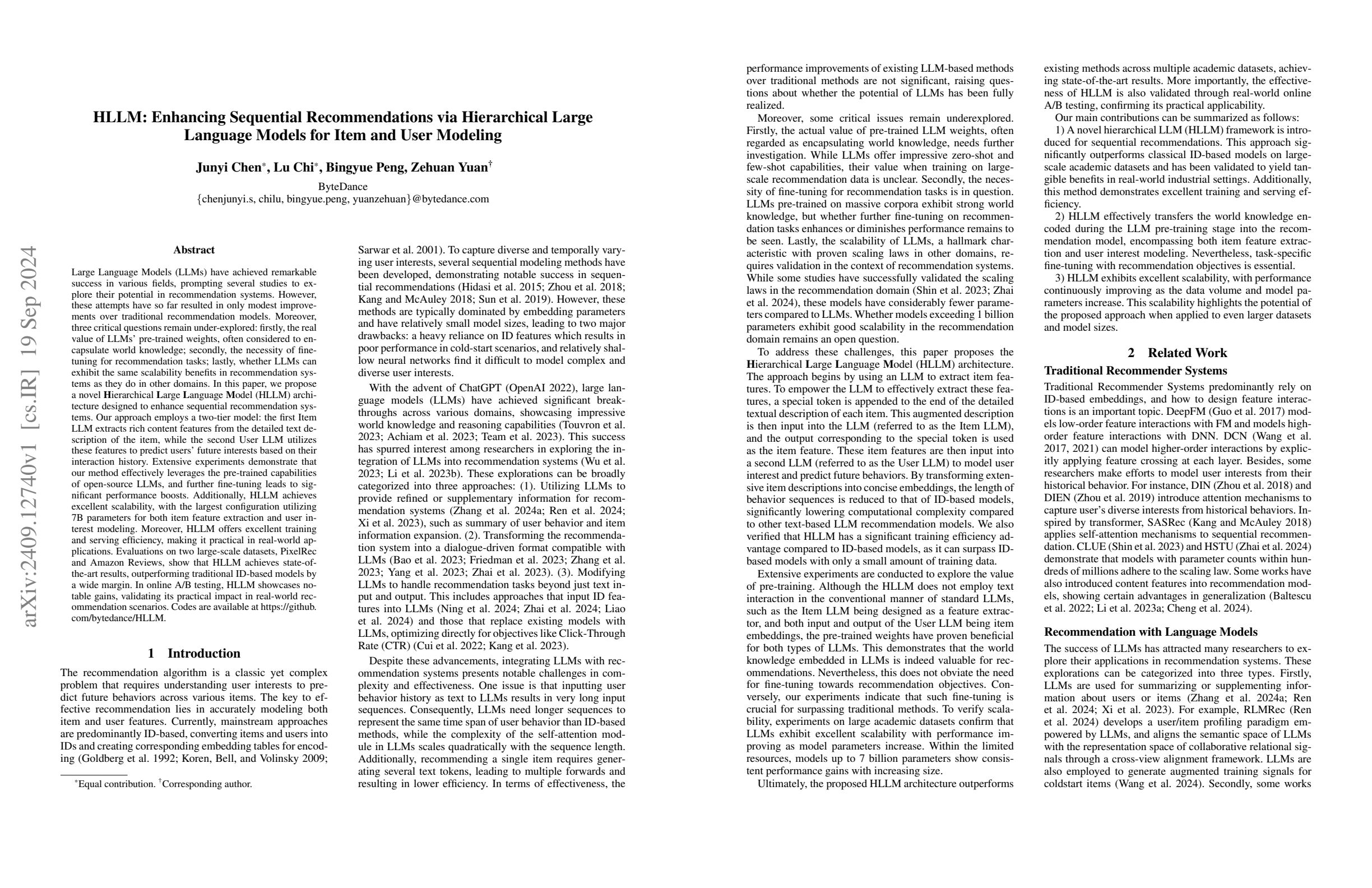 HLLM: Enhancing Sequential Recommendations via Hierarchical Large Language Models for Item and ...