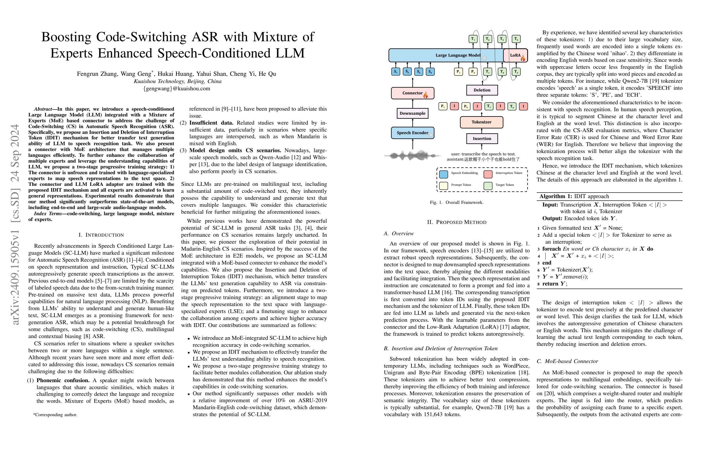 Boosting Code-Switching ASR with Mixture of Experts Enhanced Speech-Conditioned LLM