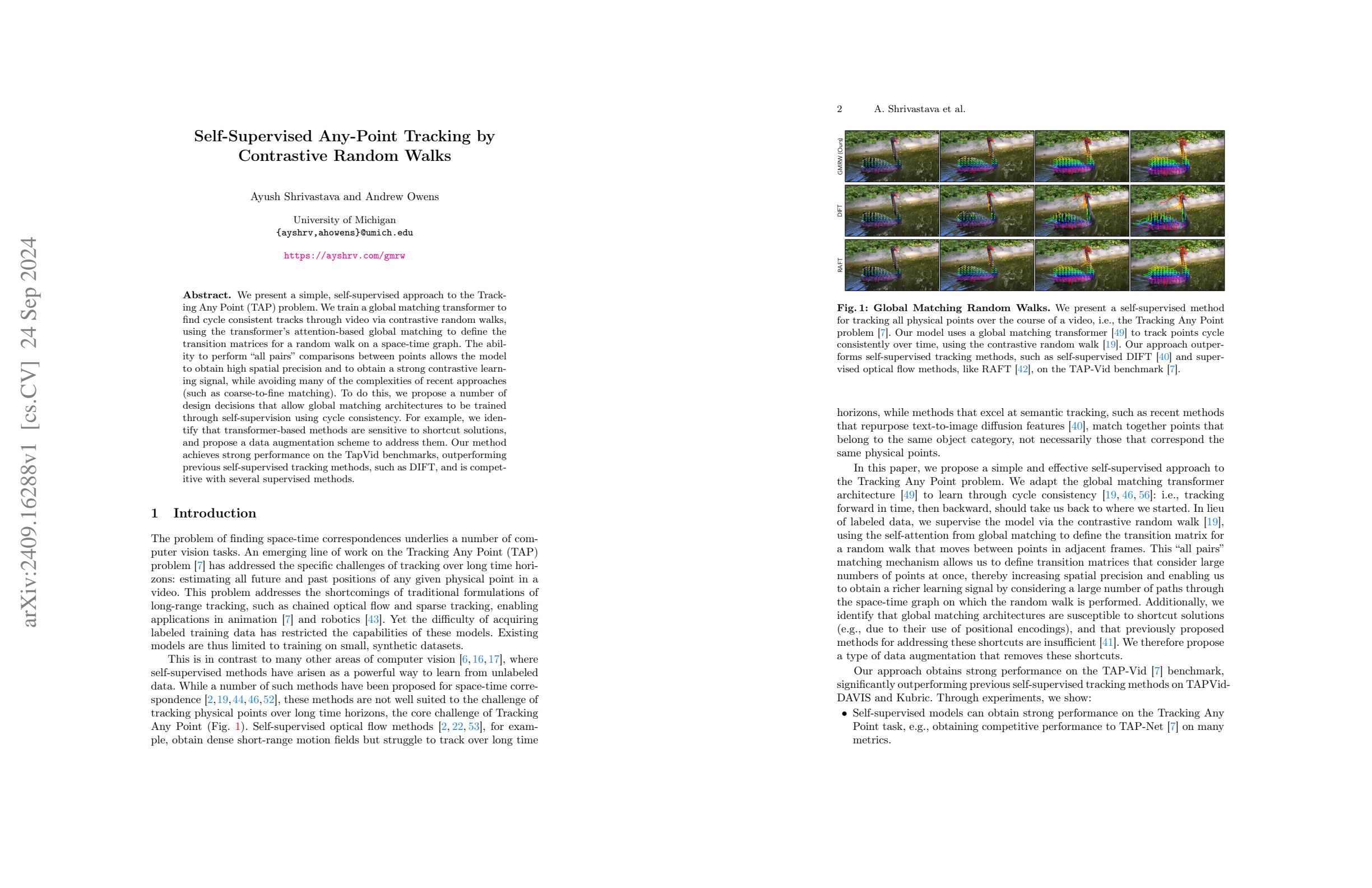 Self-Supervised Any-Point Tracking by Contrastive Random Walks
