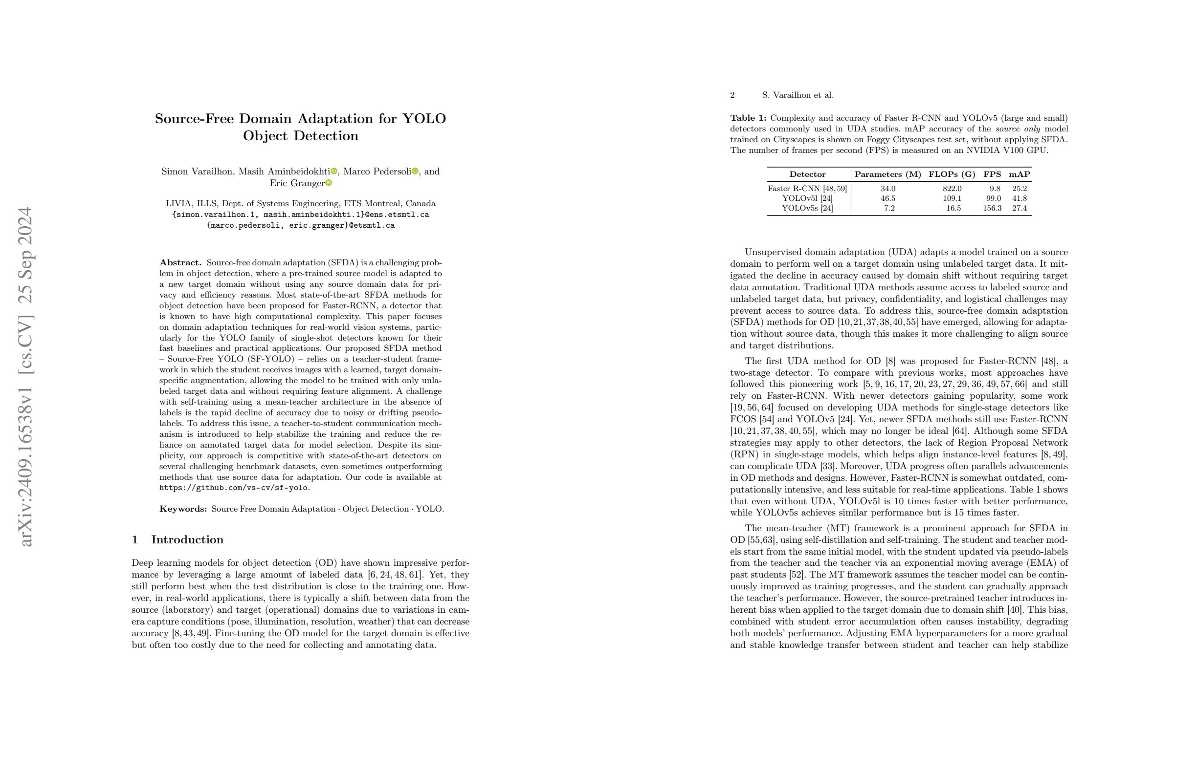 Source-Free Domain Adaptation for YOLO Object Detection