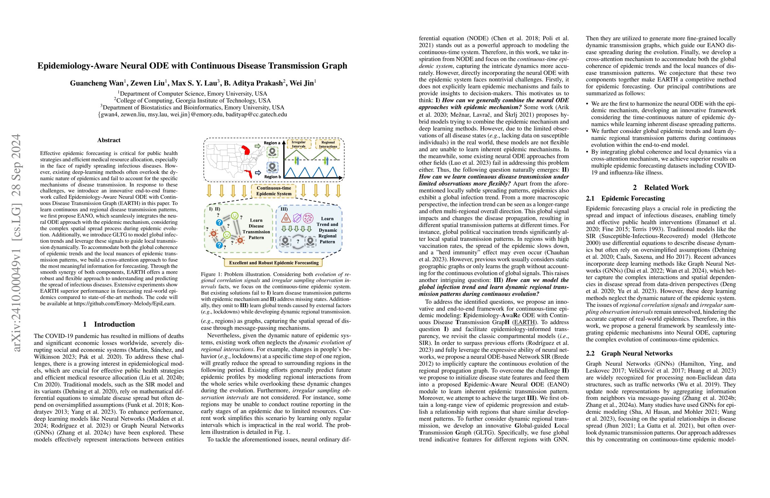 Epidemiology-Aware Neural ODE with Continuous Disease Transmission Graph