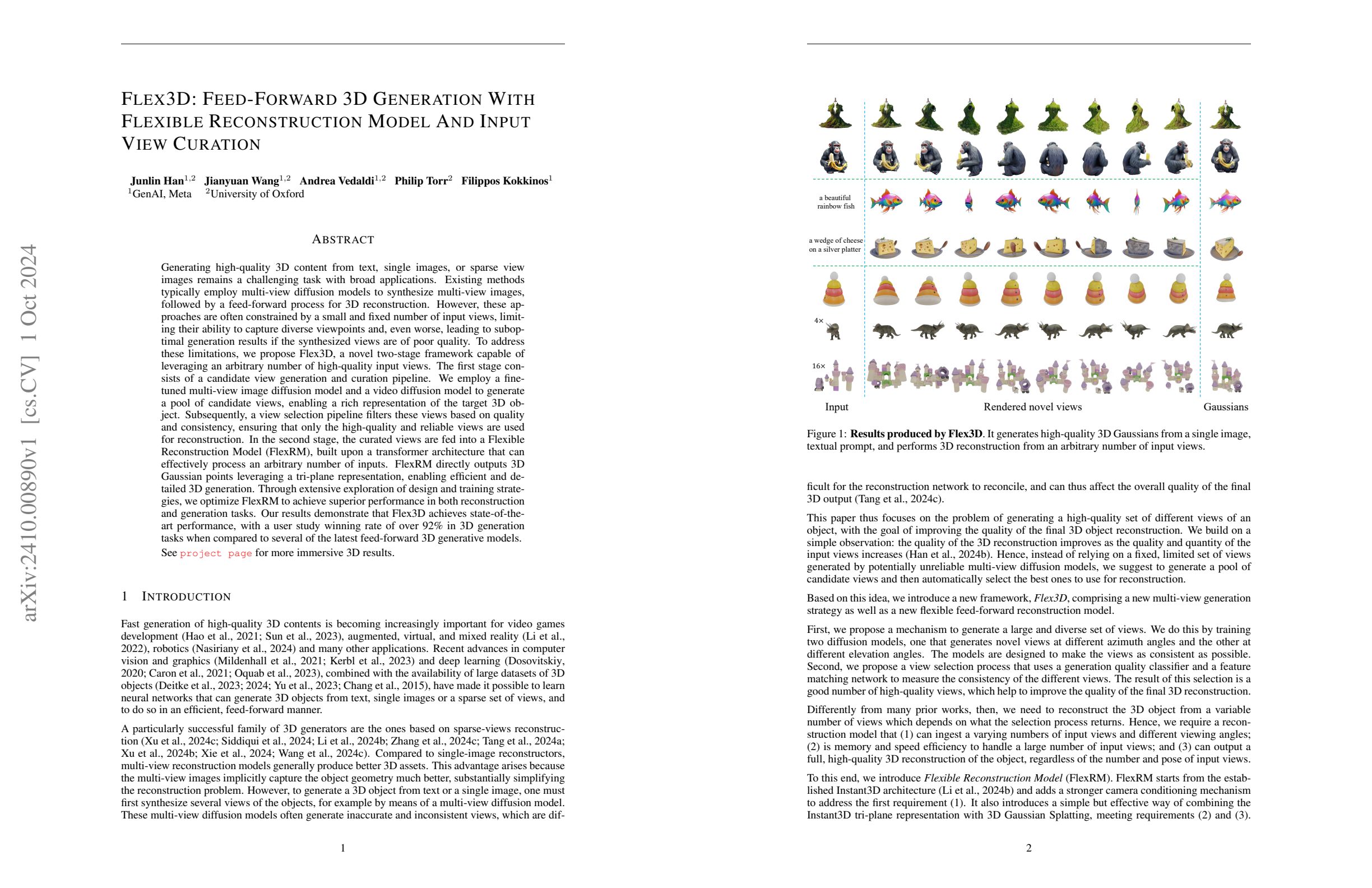 Flex3D: Feed-Forward 3D Generation With Flexible Reconstruction Model ...