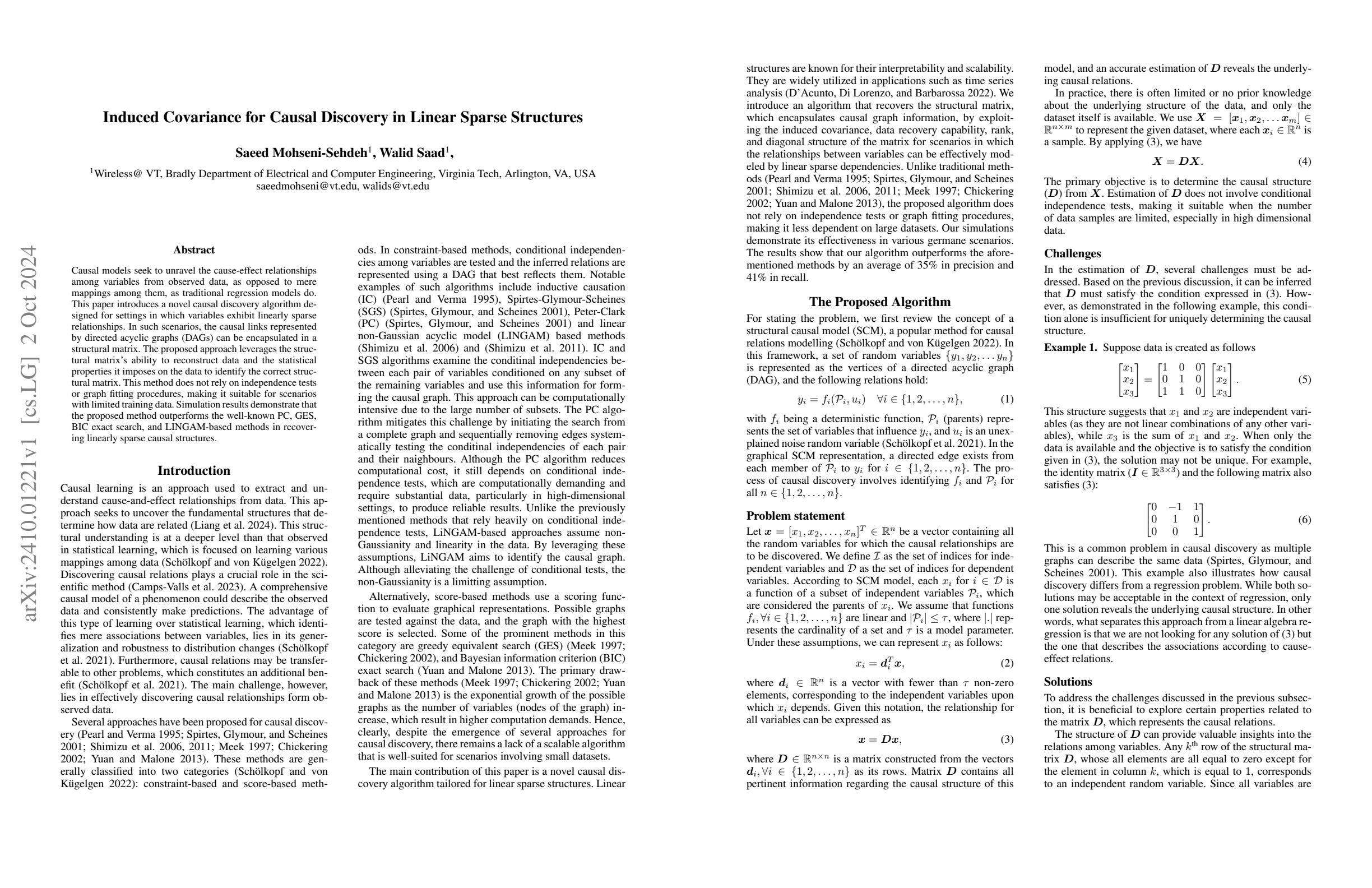 Induced Covariance for Causal Discovery in Linear Sparse Structures