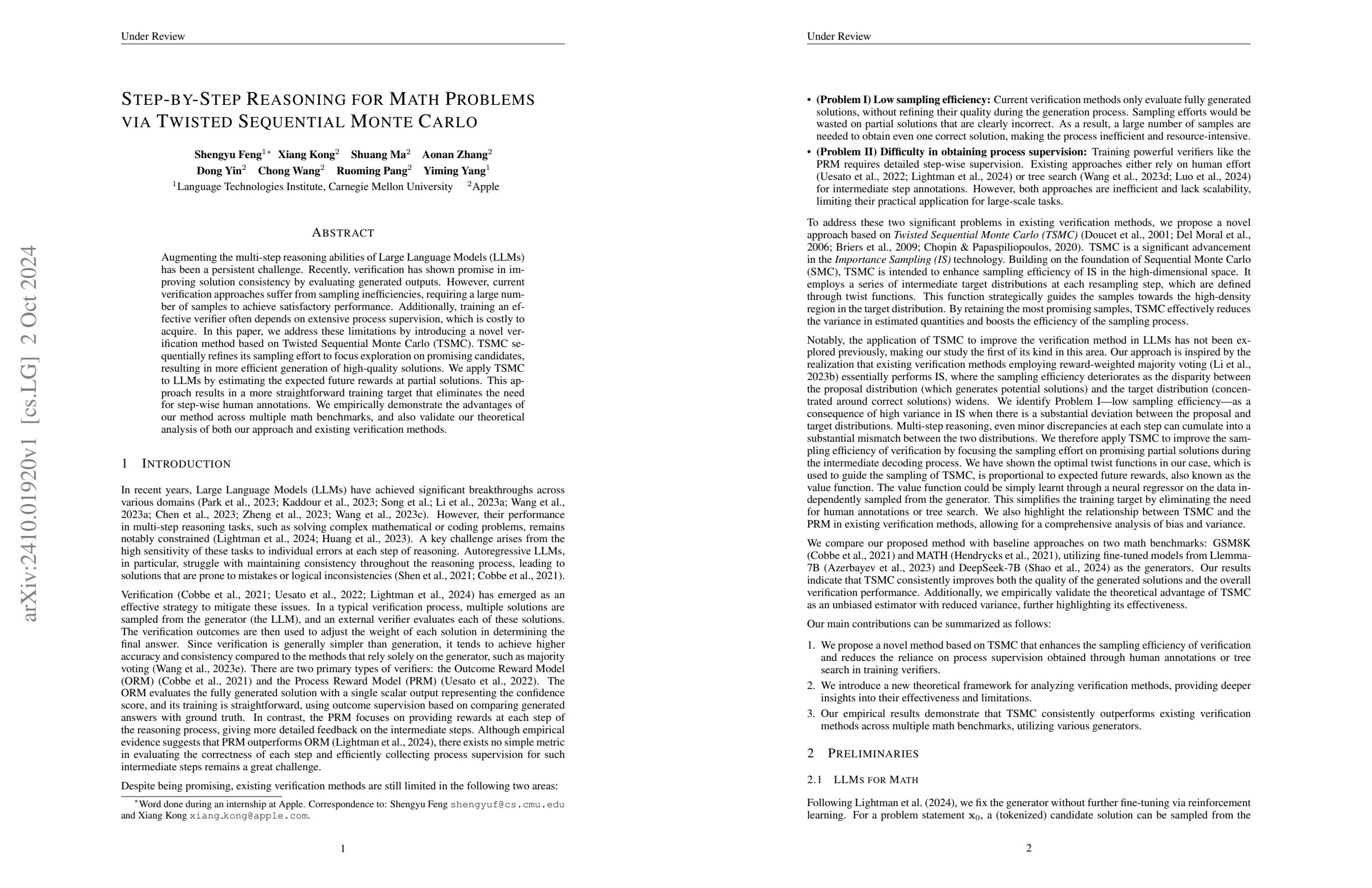 Step-by-Step Reasoning for Math Problems via Twisted Sequential Monte Carlo