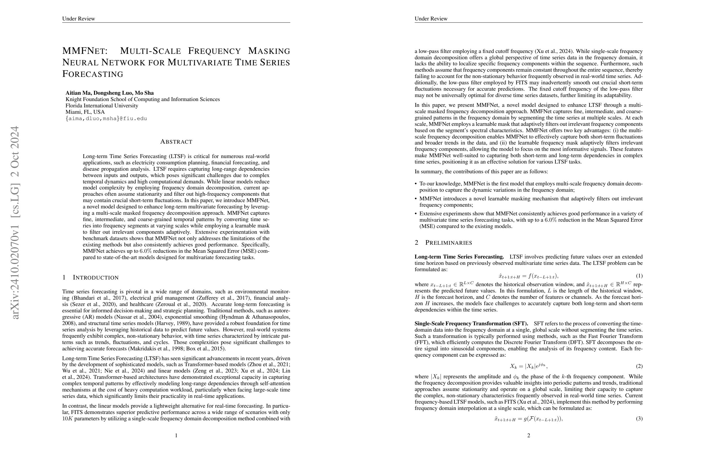 MMFNet: Multi-Scale Frequency Masking Neural Network for Multivariate Time Series Forecasting