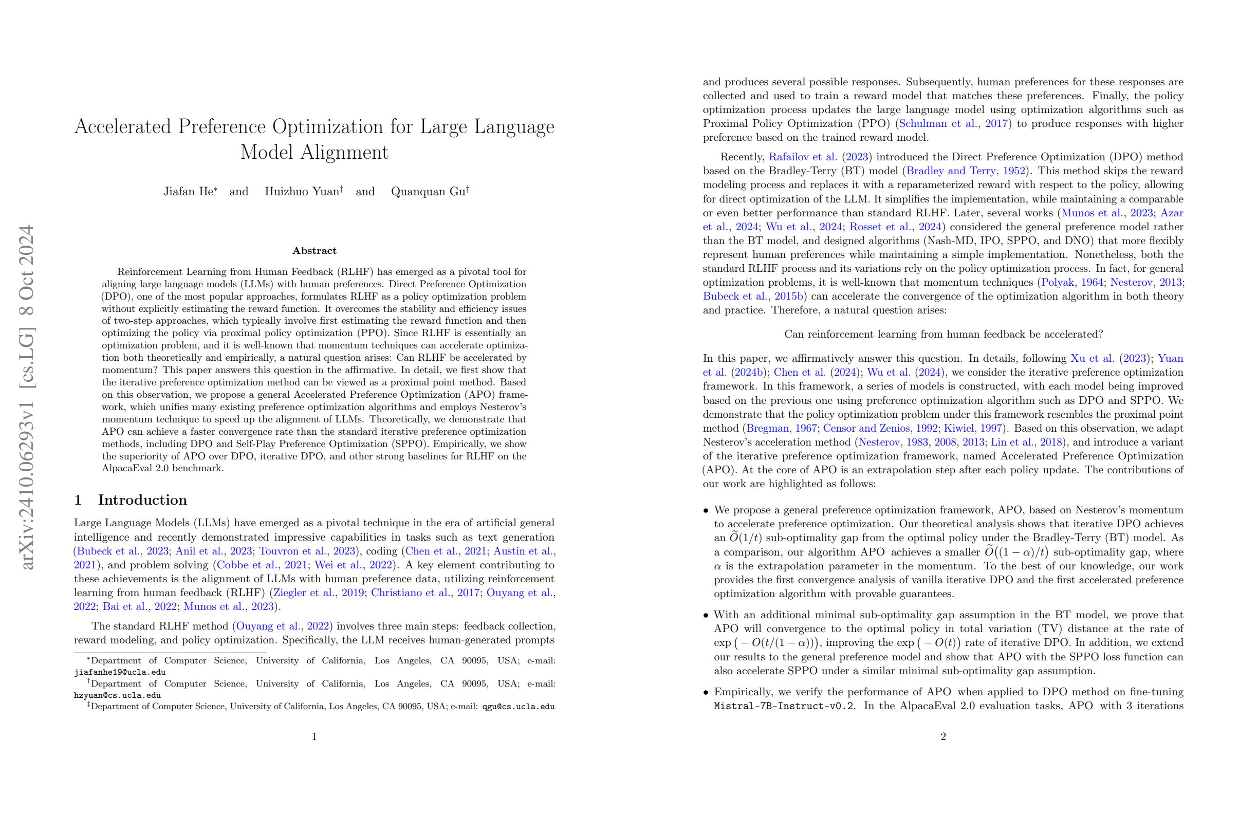 Accelerated Preference Optimization for Large Language Model Alignment