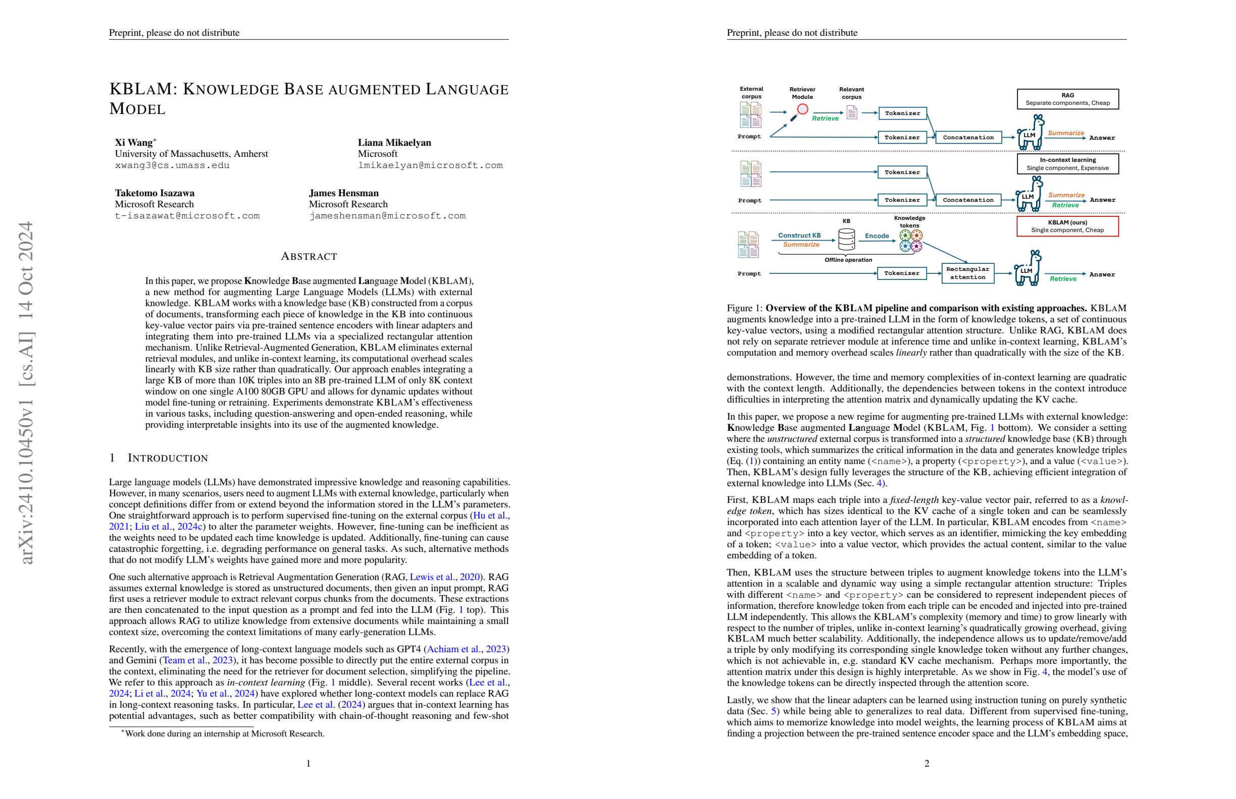 KBLaM: Knowledge Base augmented Language Model