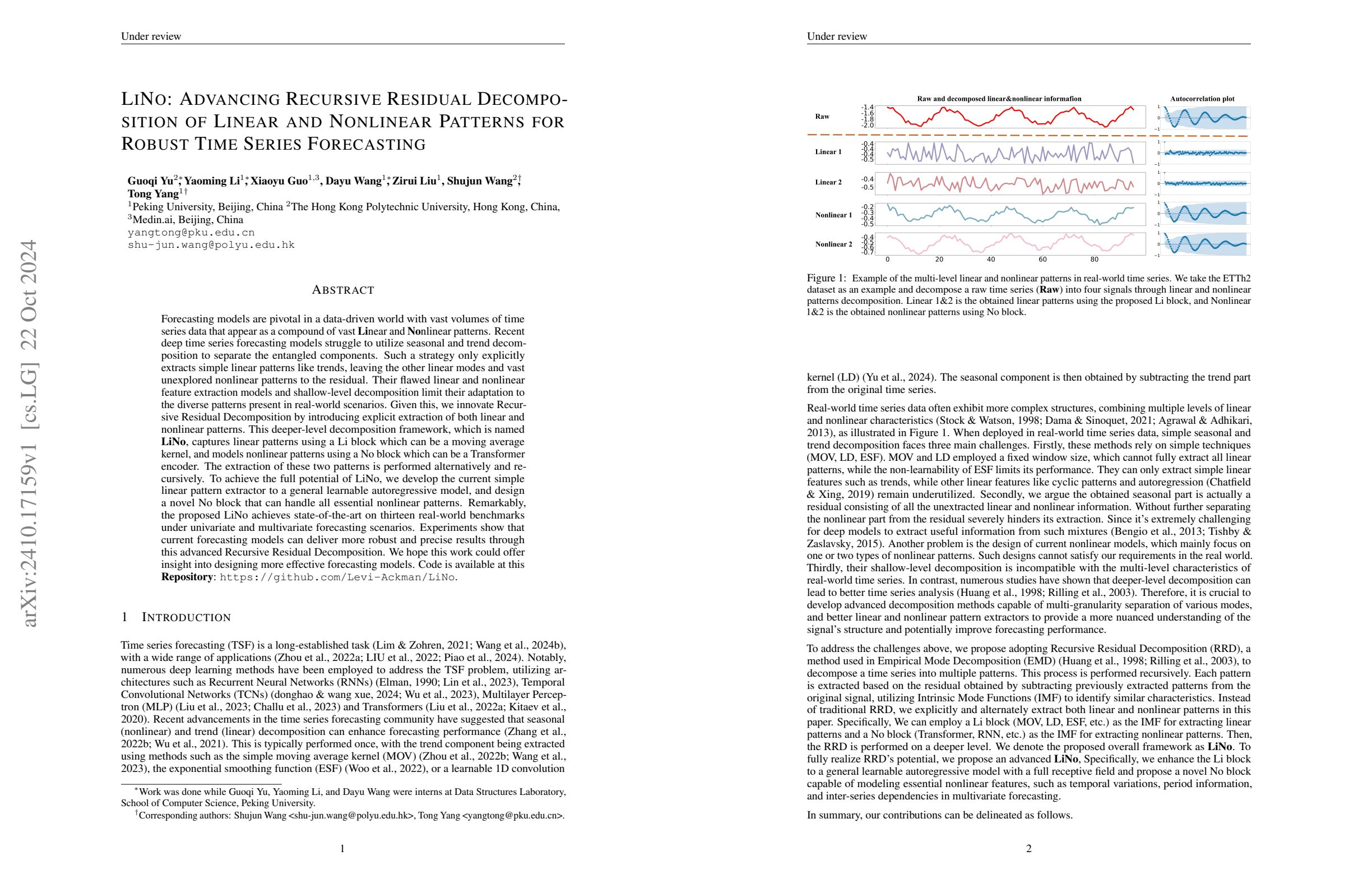 LiNo: Advancing Recursive Residual Decomposition of Linear and Nonlinear Patterns for Robust ...