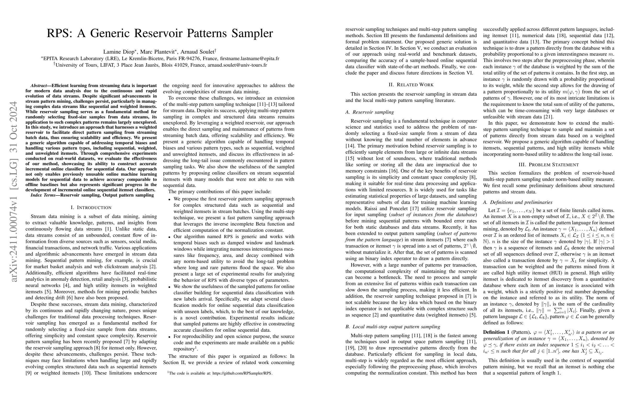 RPS: A Generic Reservoir Patterns Sampler