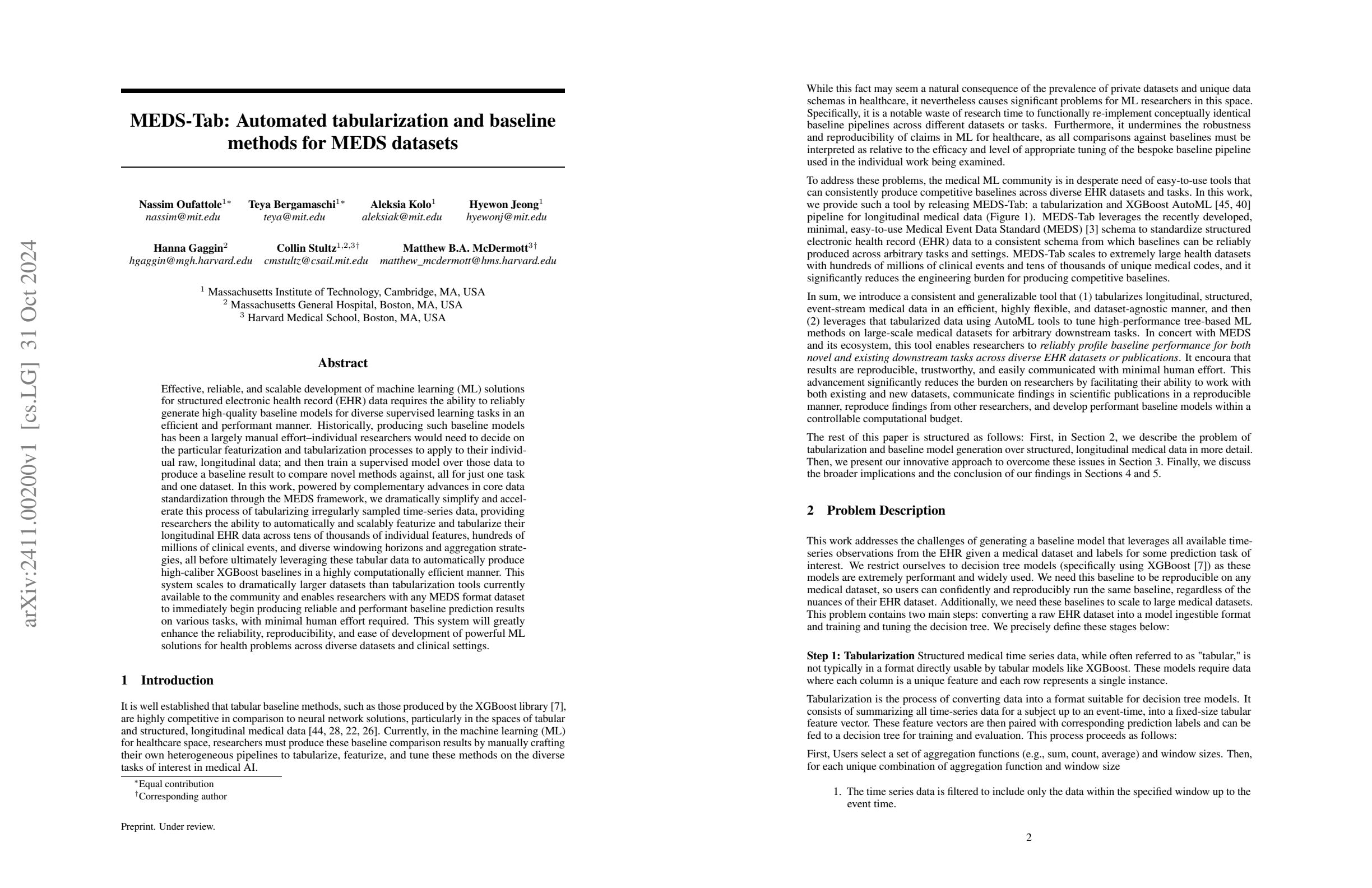 MEDS-Tab: Automated tabularization and baseline methods for MEDS datasets