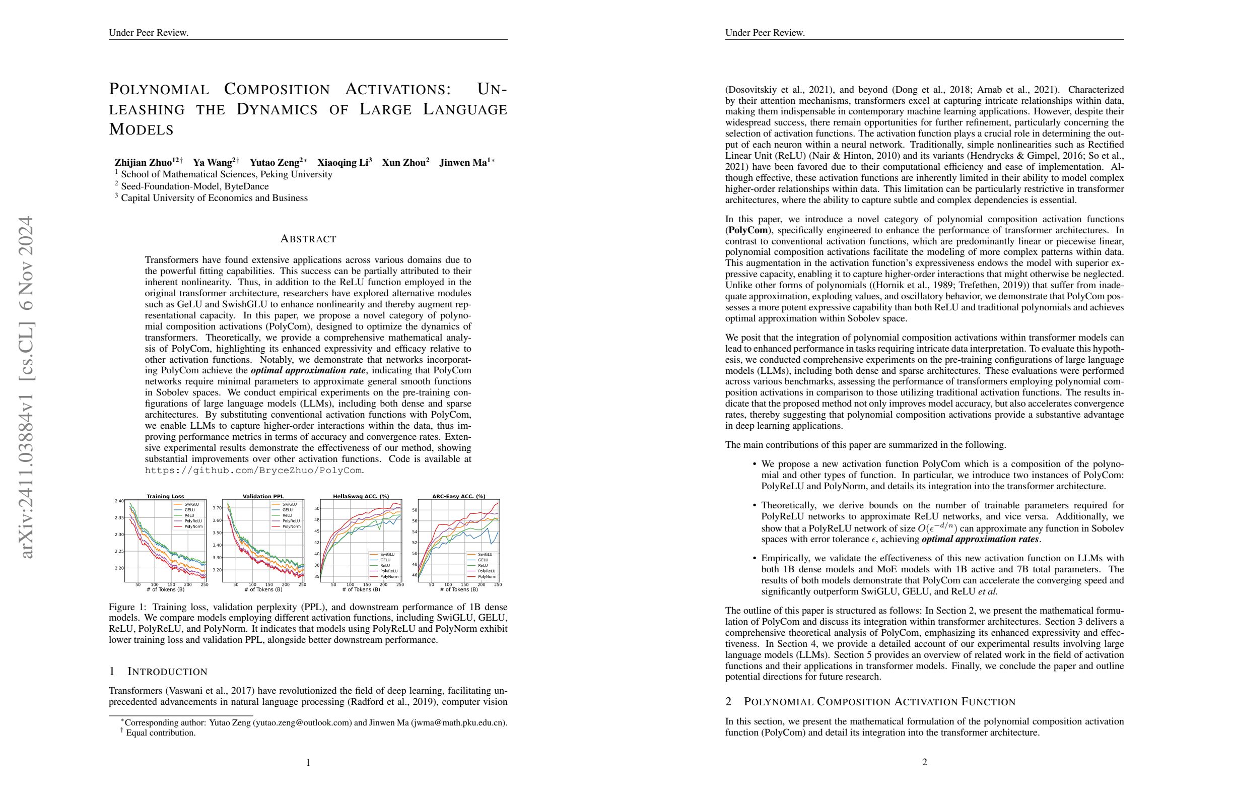 Polynomial Composition Activations: Unleashing the Dynamics of Large ...