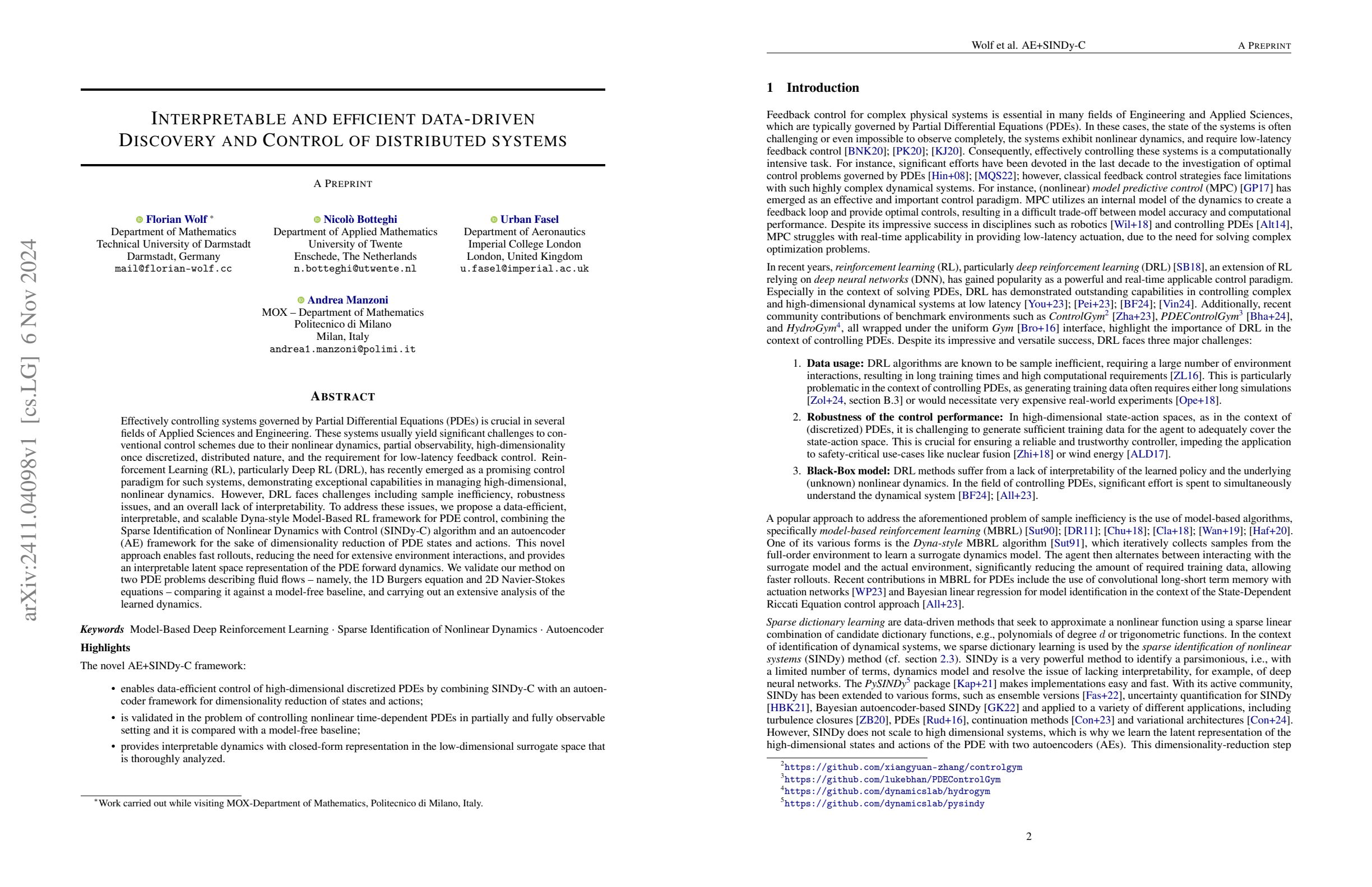 Interpretable and Efficient Data-driven Discovery and Control of Distributed Systems