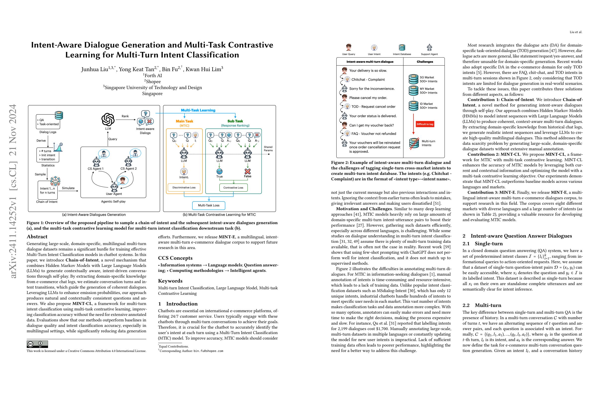 Intent-Aware Dialogue Generation and Multi-Task Contrastive Learning for Multi-Turn Intent ...