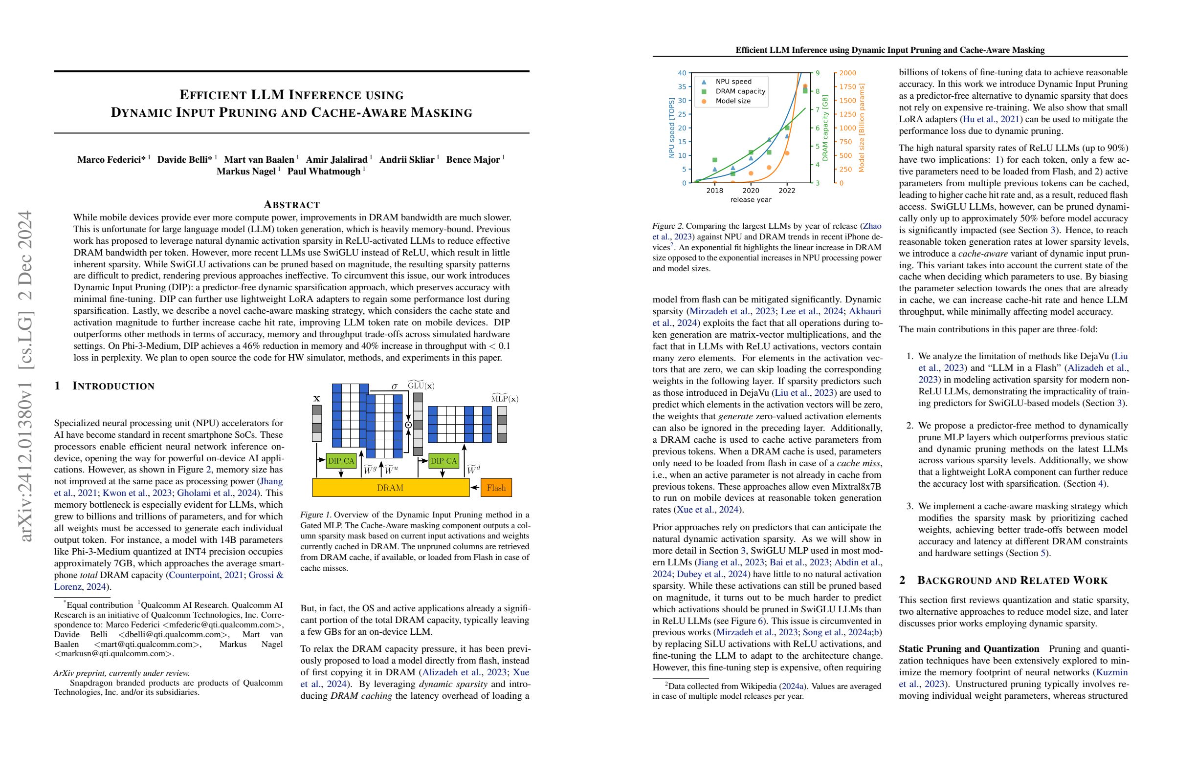 Efficient LLM Inference using Dynamic Input Pruning and Cache-Aware Masking