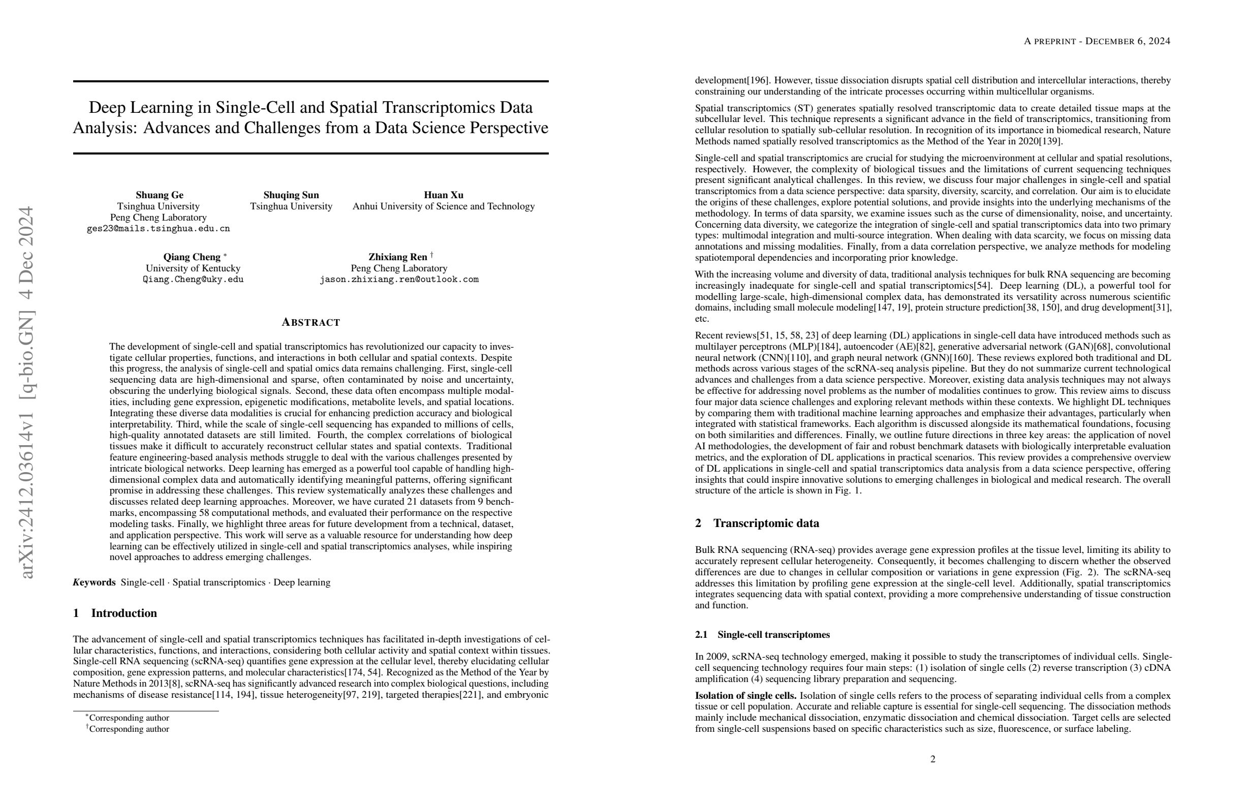 Deep Learning in Single-Cell and Spatial Transcriptomics Data Analysis: Advances and Challenges ...